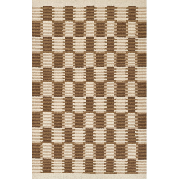 Joss & Main Freya Geometric Hand Woven Wool and Cotton Brown Area Rug ...