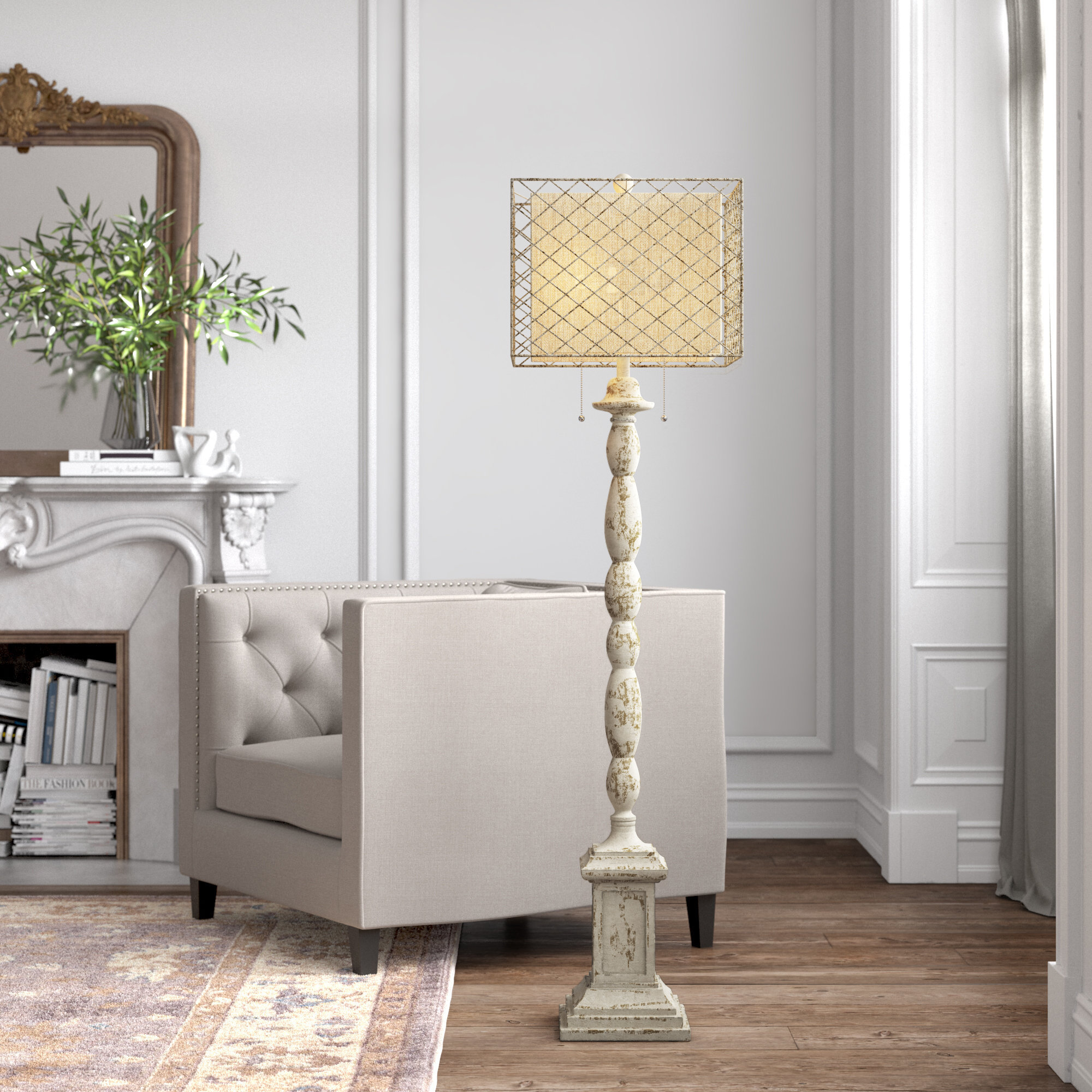 Ophelia & Co. Ermentrude 62'' Antique White Traditional Floor Lamp ...