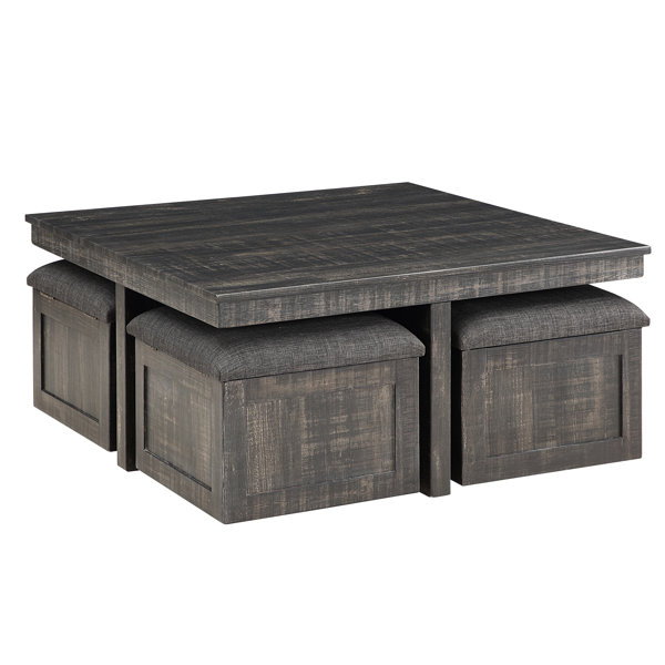 Latitude Run® Gray Oak Coffee Table With Storage Stools - 38", Square ...