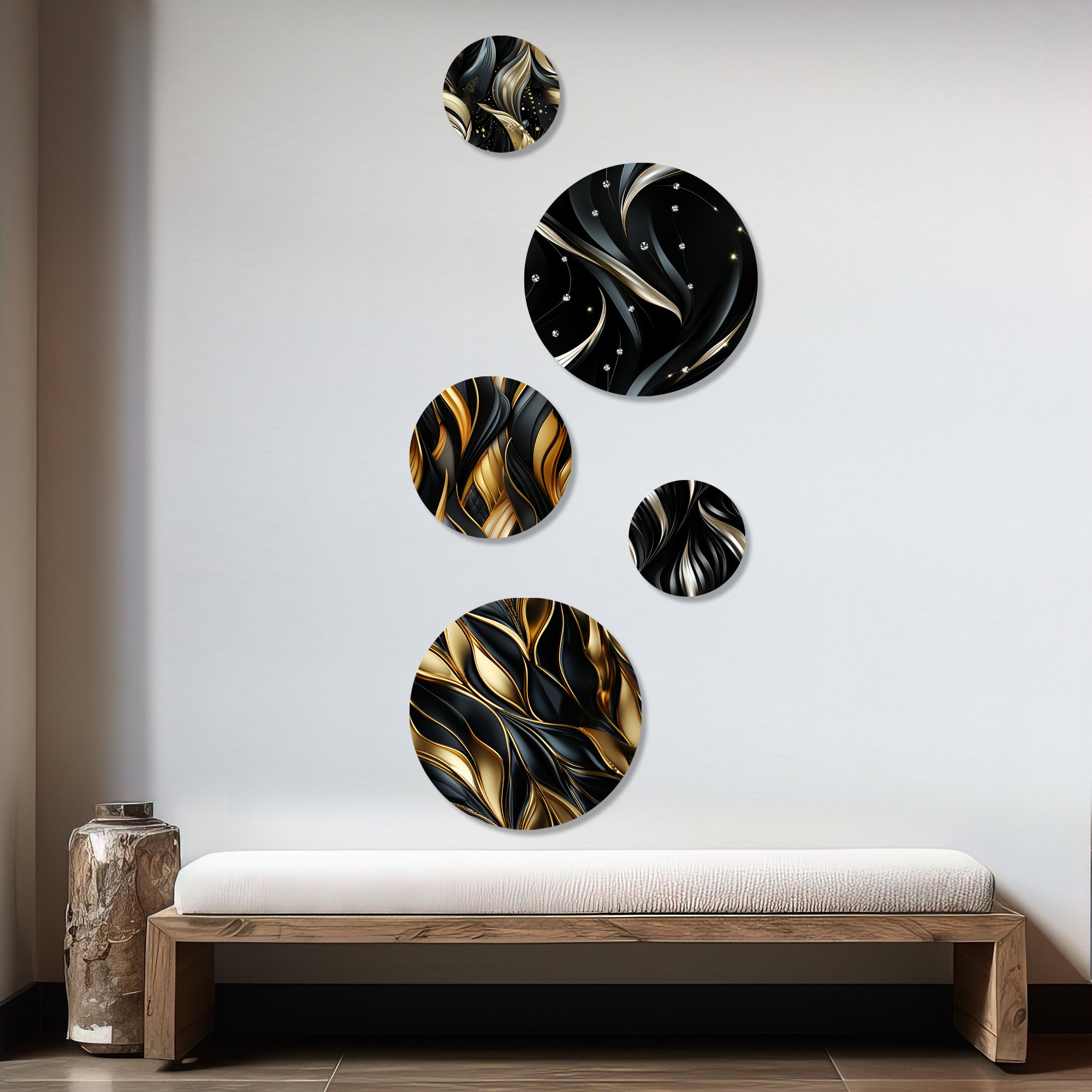Design Art Opulent Black And Gold Glamour Pattern - Marble Glam Round ...