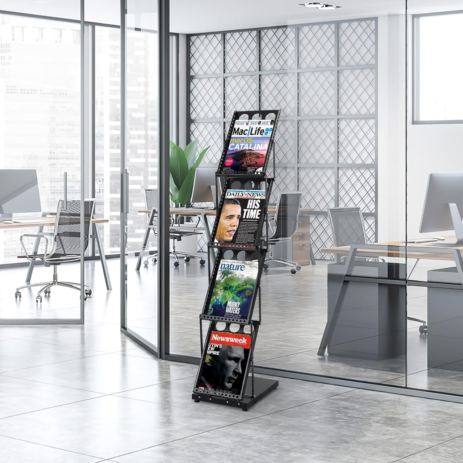 Rebrilliant Foldable Magazine Stand With 4 Pockets, Portable Brochure ...