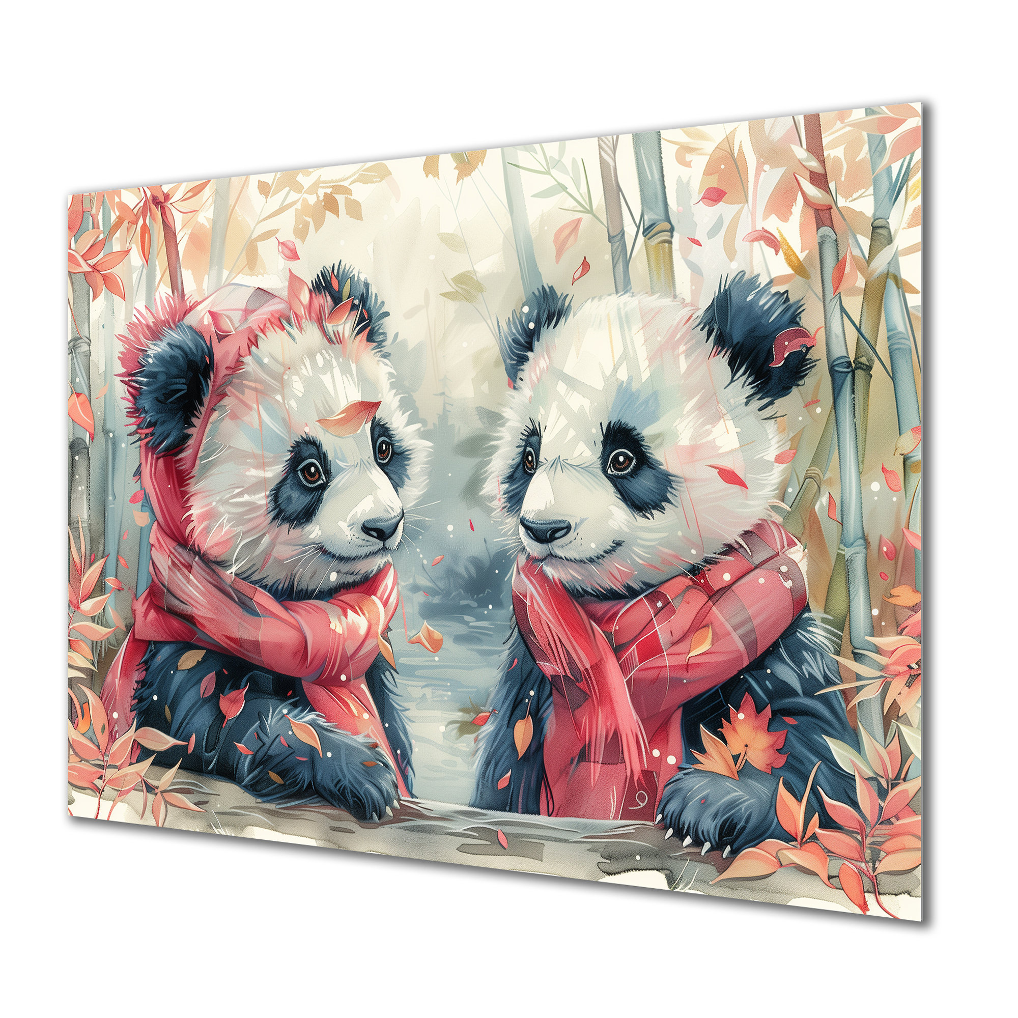 Design Art Pink Black Pandas Meadow II - Panda Animal Wall Art Print ...