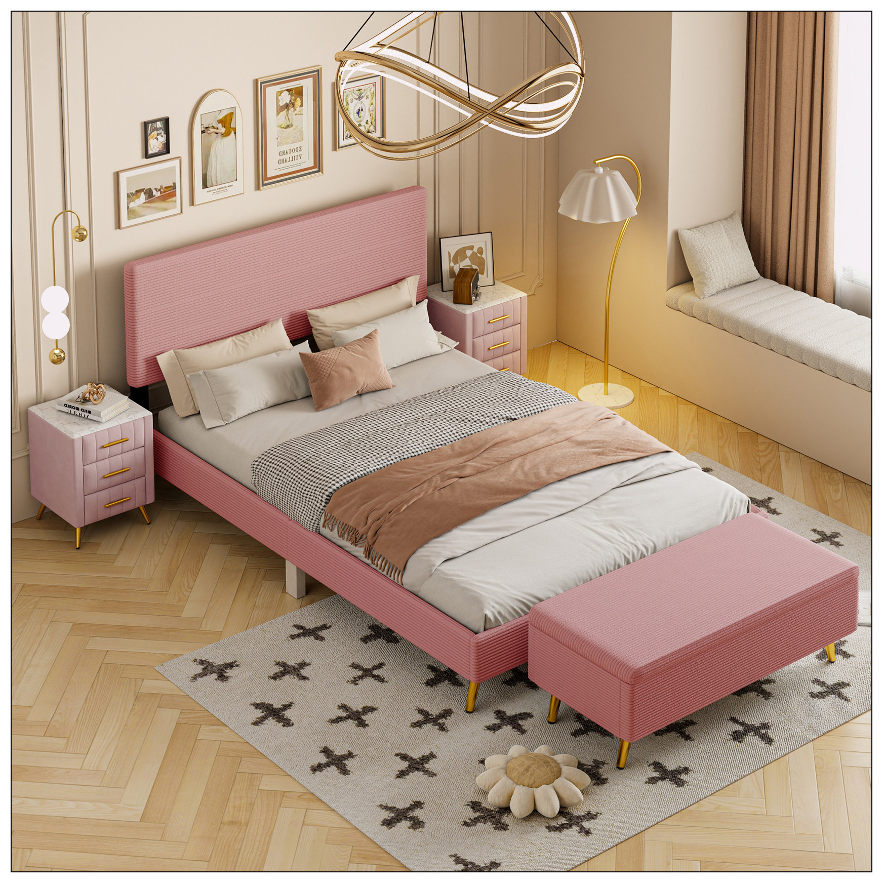 Mercer41 4 Pieces Bedroom Sets Queen Size Upholstered Bed Frame | Wayfair