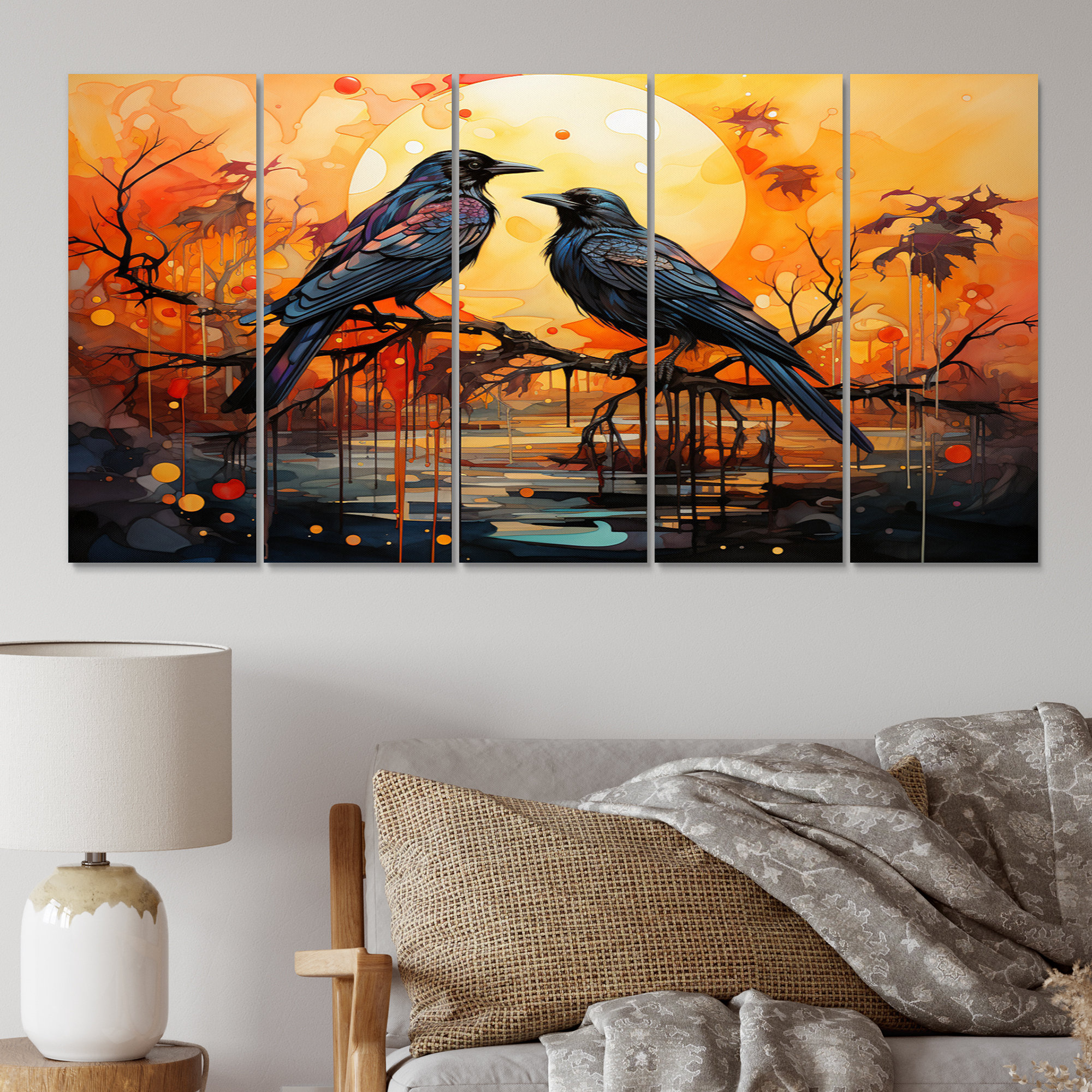 Design Art Crow Regal Renaissance II - Animals Wall Decor - 5 Equal ...