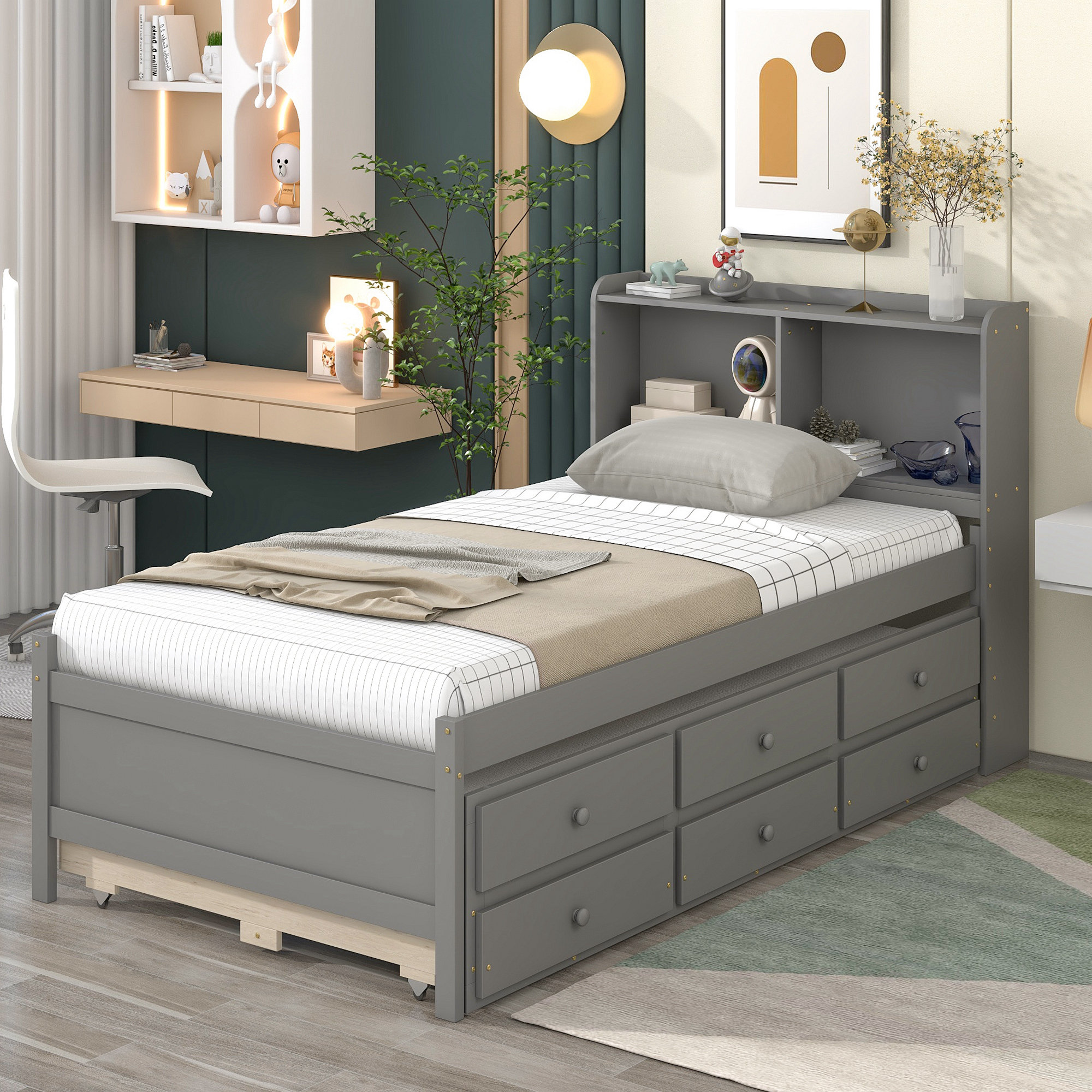 Red Barrel Studio® Twin Bed With Twin Trundle,Drawers | Wayfair