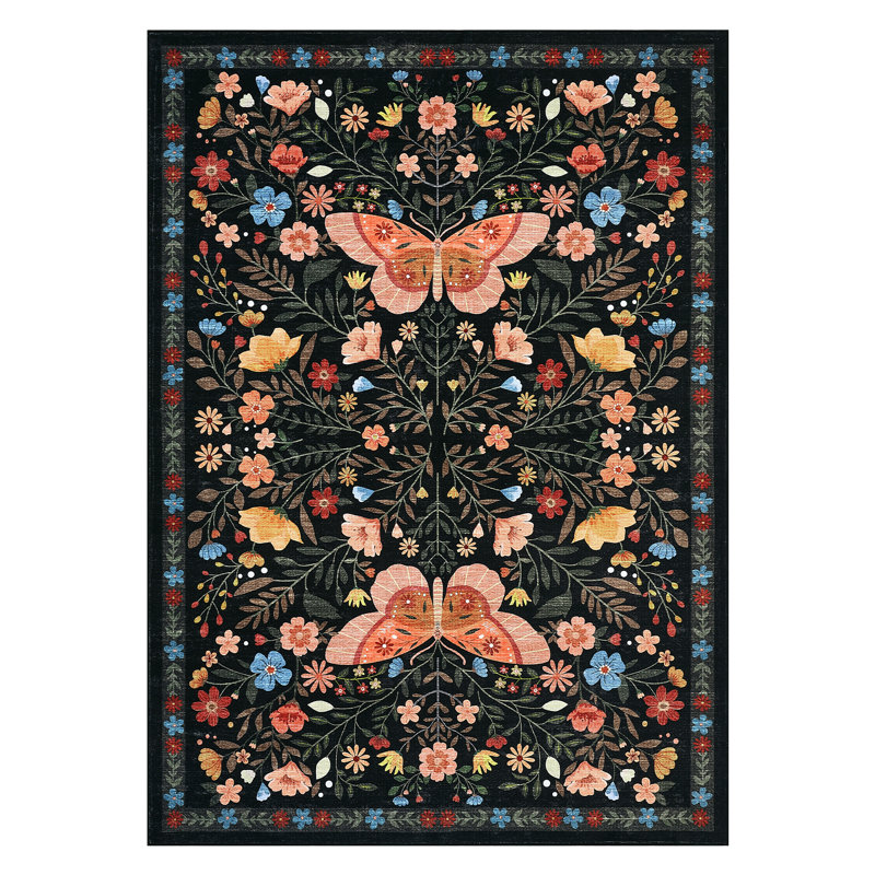 Ophelia & Co. Farmhouse Floral Machine Washable Rug with Non Slip TPR ...