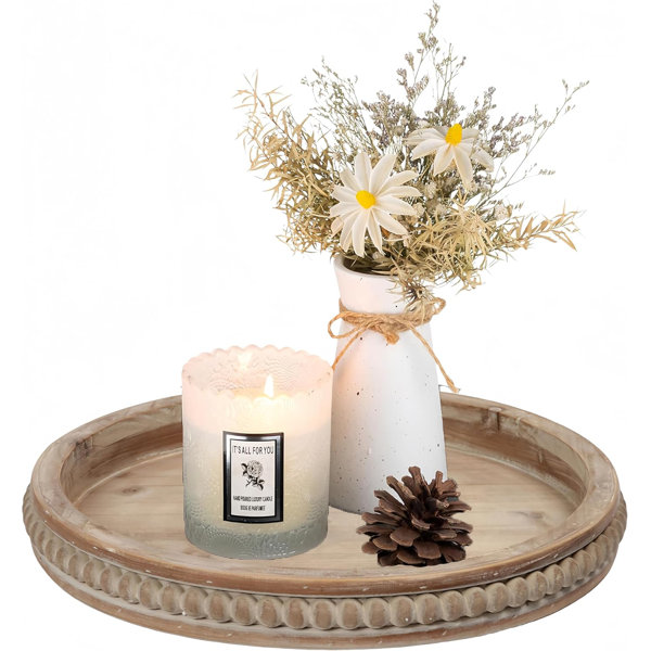 Dakota Fields Dushon 16 Inches Natural Hand Crafted Beaded Wooden Tray ...