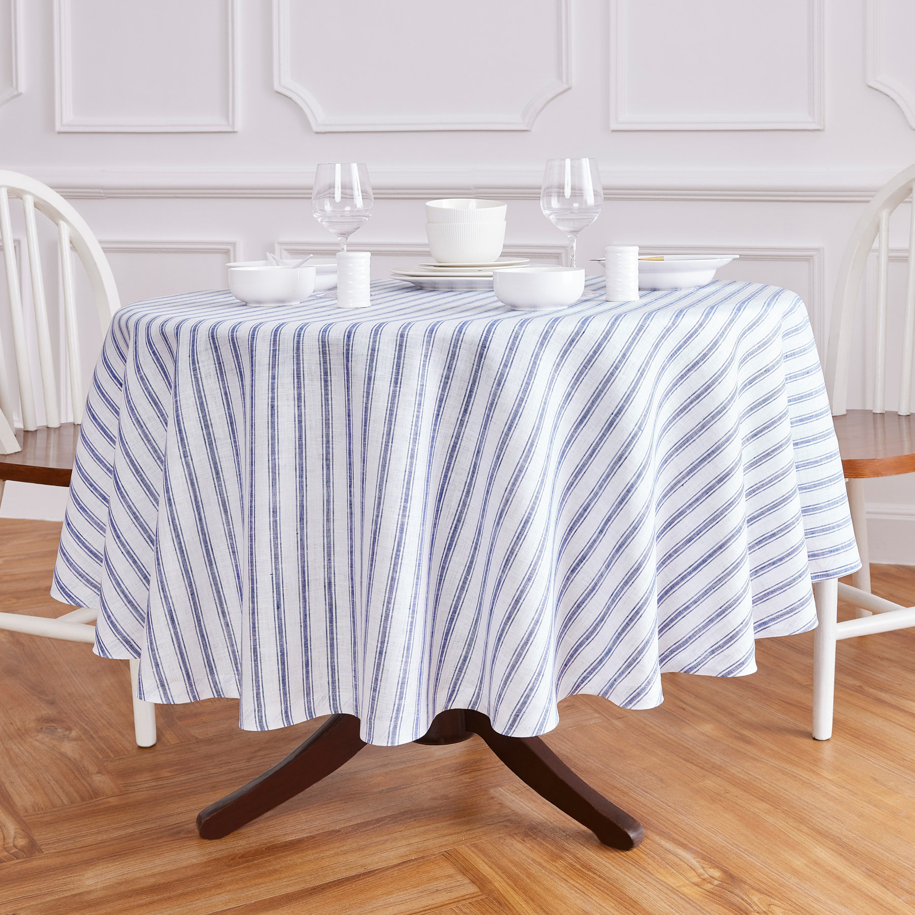 Solino Home Capri Ticking Stripe - 100% Pure Linen Tablecloth | Wayfair