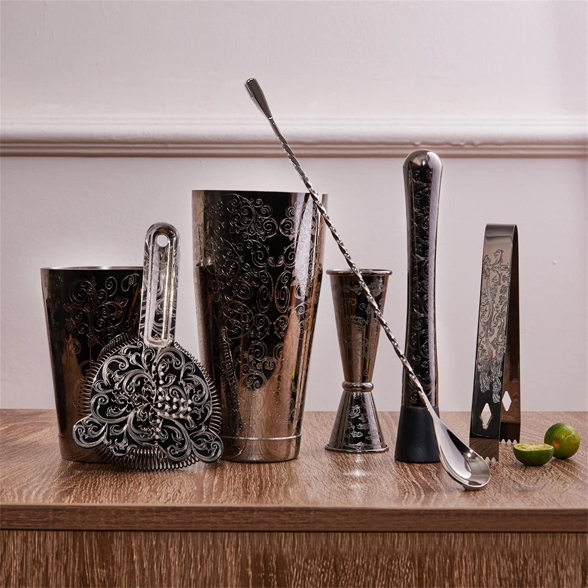 Belfry Kitchen Cocktail Shaker Set, Etching Bartender Kit, 7-Piece ...