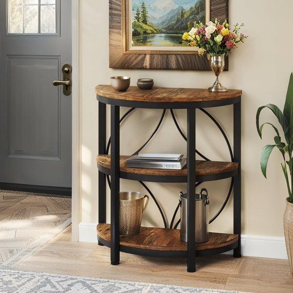 17 Stories 3-Tier Half Round End Table, Narrow Side Table with Metal ...