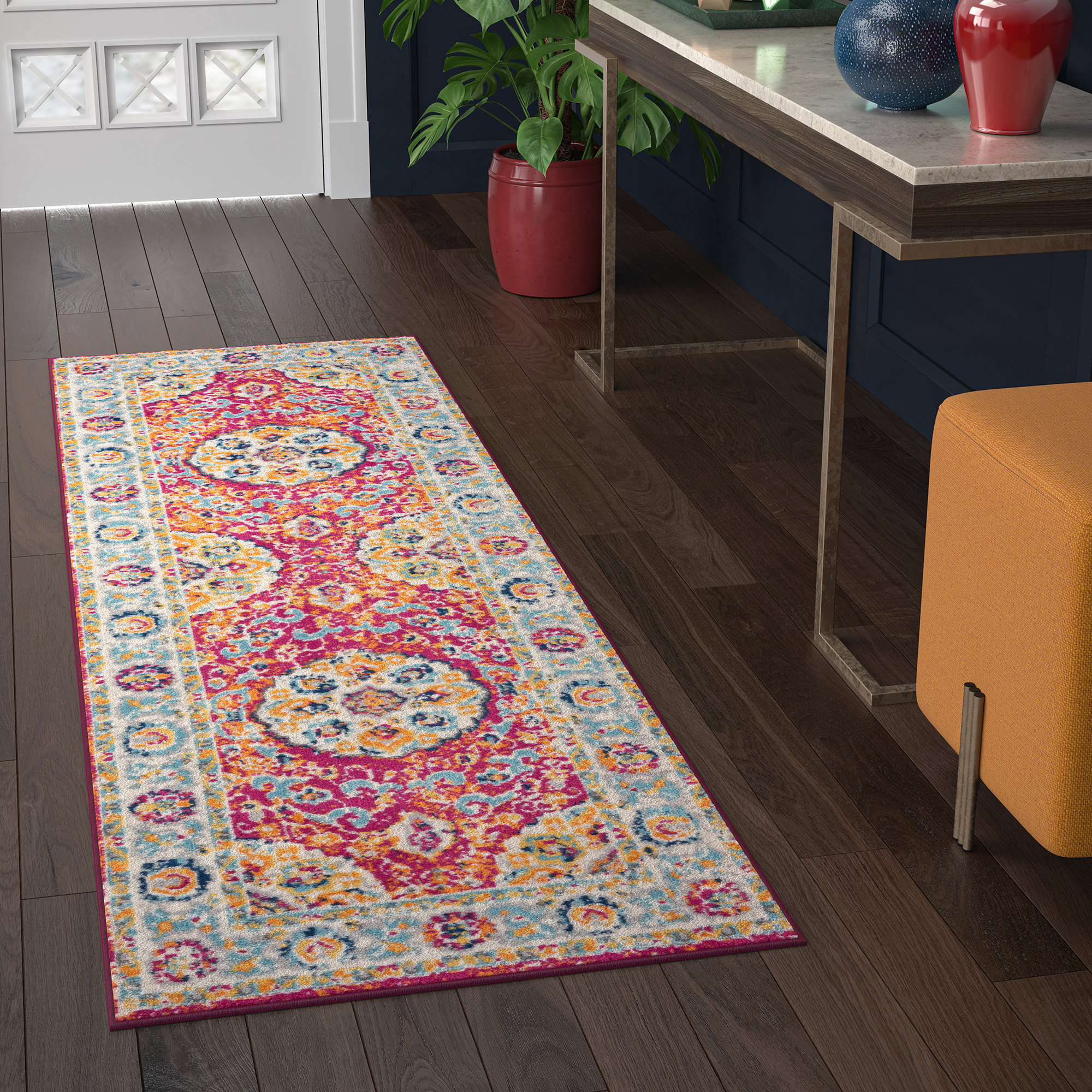 Charlton Home® Menton Oriental Orange/Pink/Green Area Rug | Wayfair