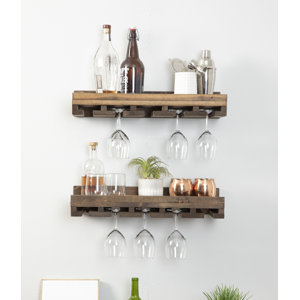 17 Stories Rustic Wall Mounted Wine Rack With Glass Holder & Reviews ...