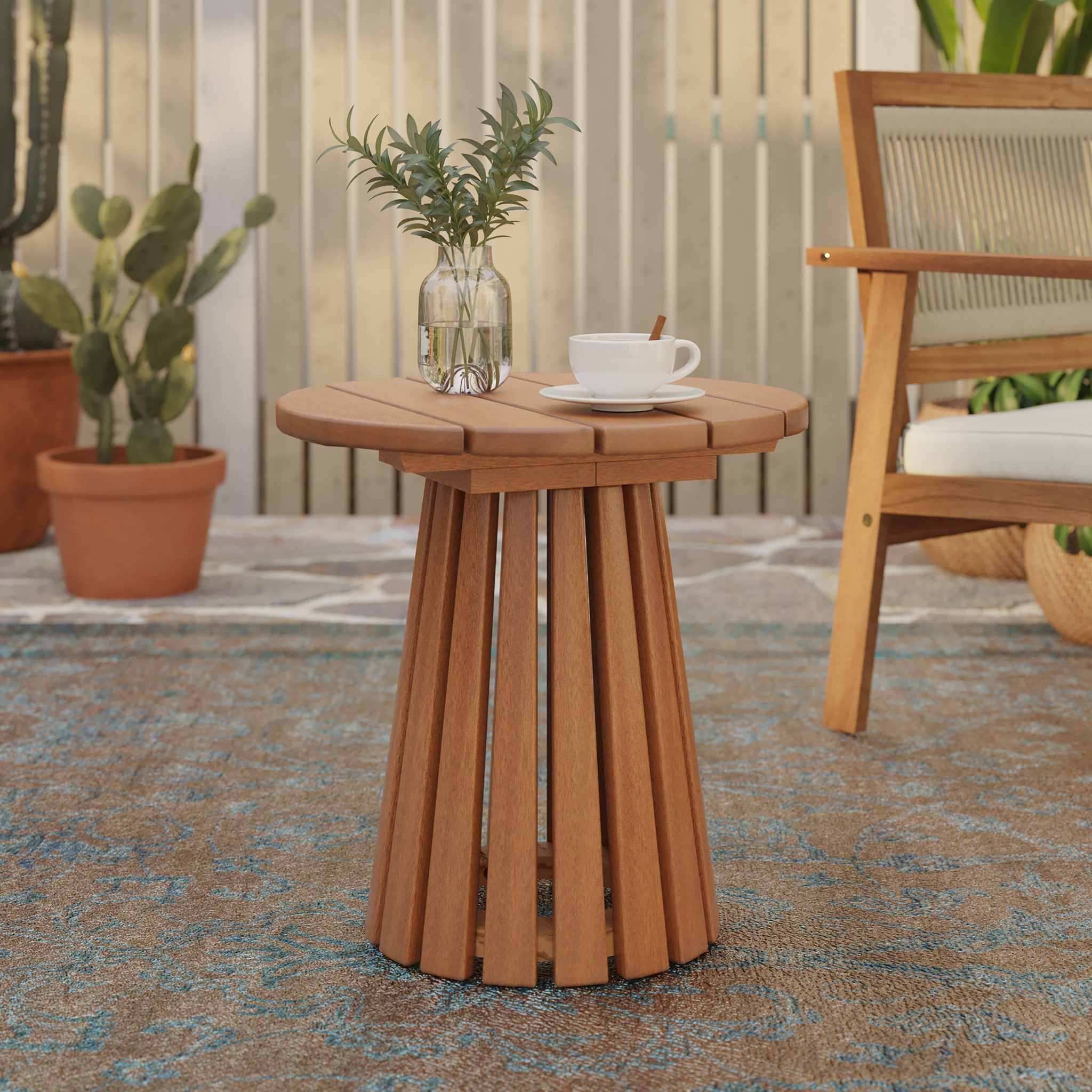 Millwood Pines Natural Solid Wood 17.7-Inch Round Outdoor Side and End ...