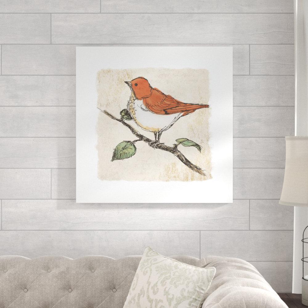 Winston Porter Sketchy Little Rust Colored Bird On Branch - Print on ...