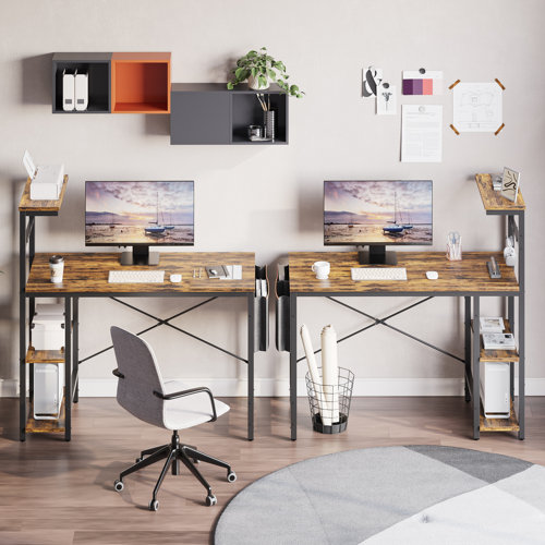 17 Stories Johnothan Computer Desk with 4 Tiers Shelves, LED, 44 ...