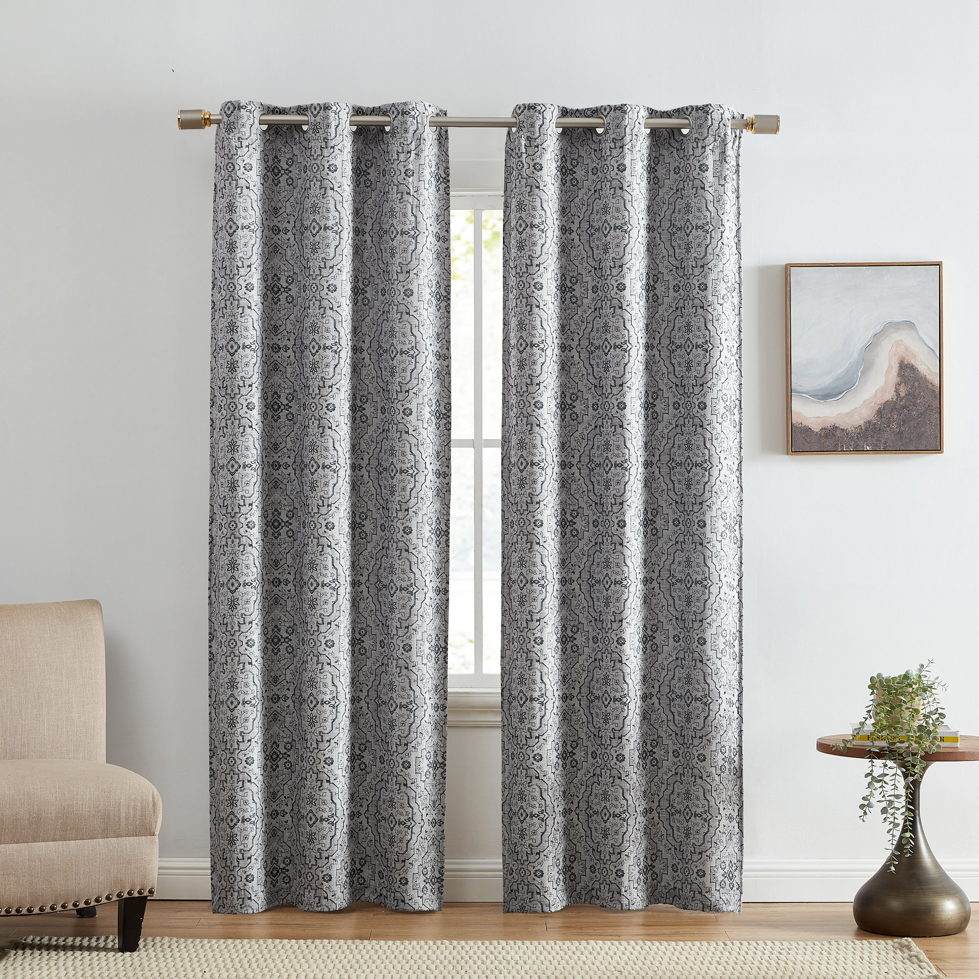 Bungalow Rose Jeckson Ikat Print Blackout Window Curtain Panel Pair ...