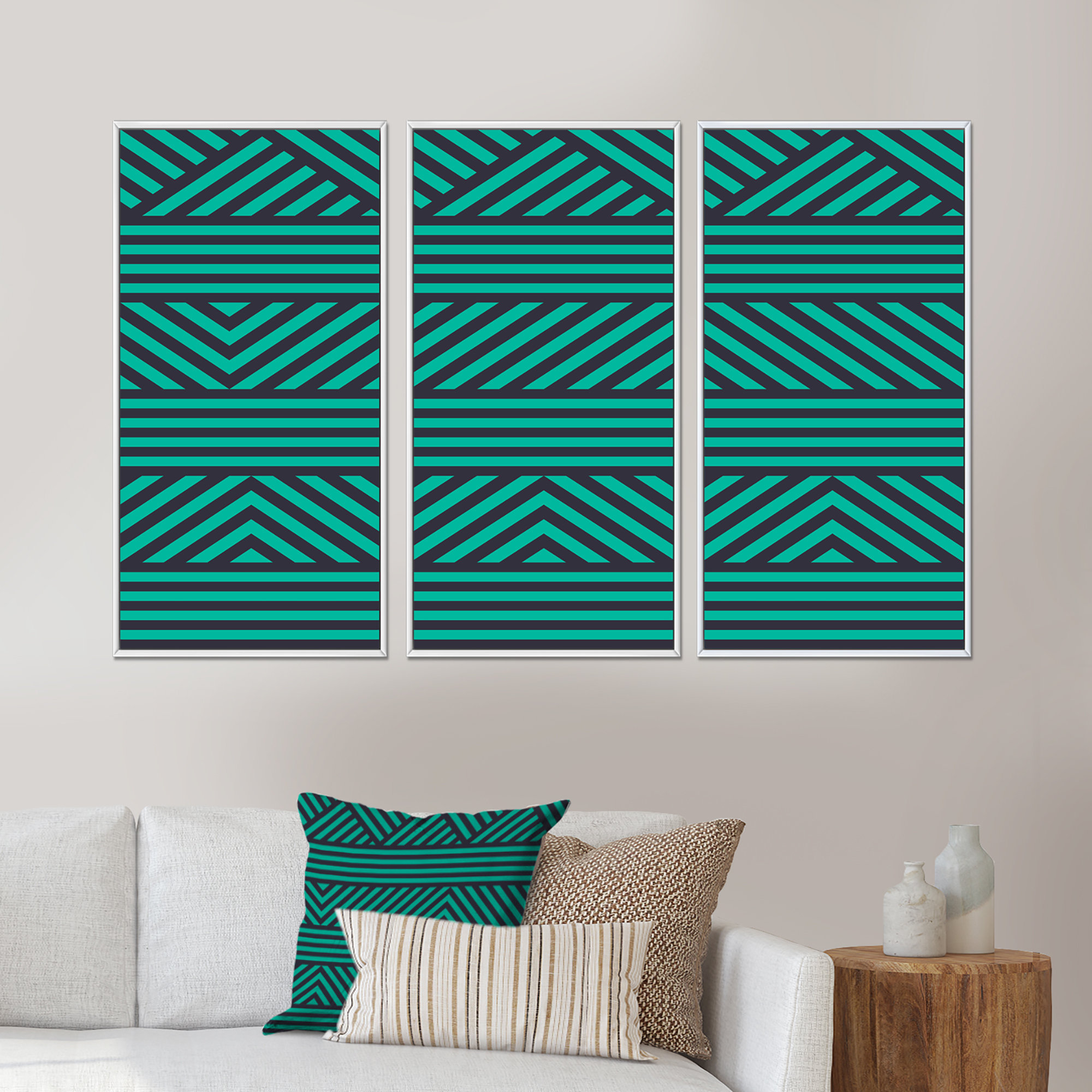 Corrigan Studio® Green Geometric Triangles And Lines I - Patterned ...