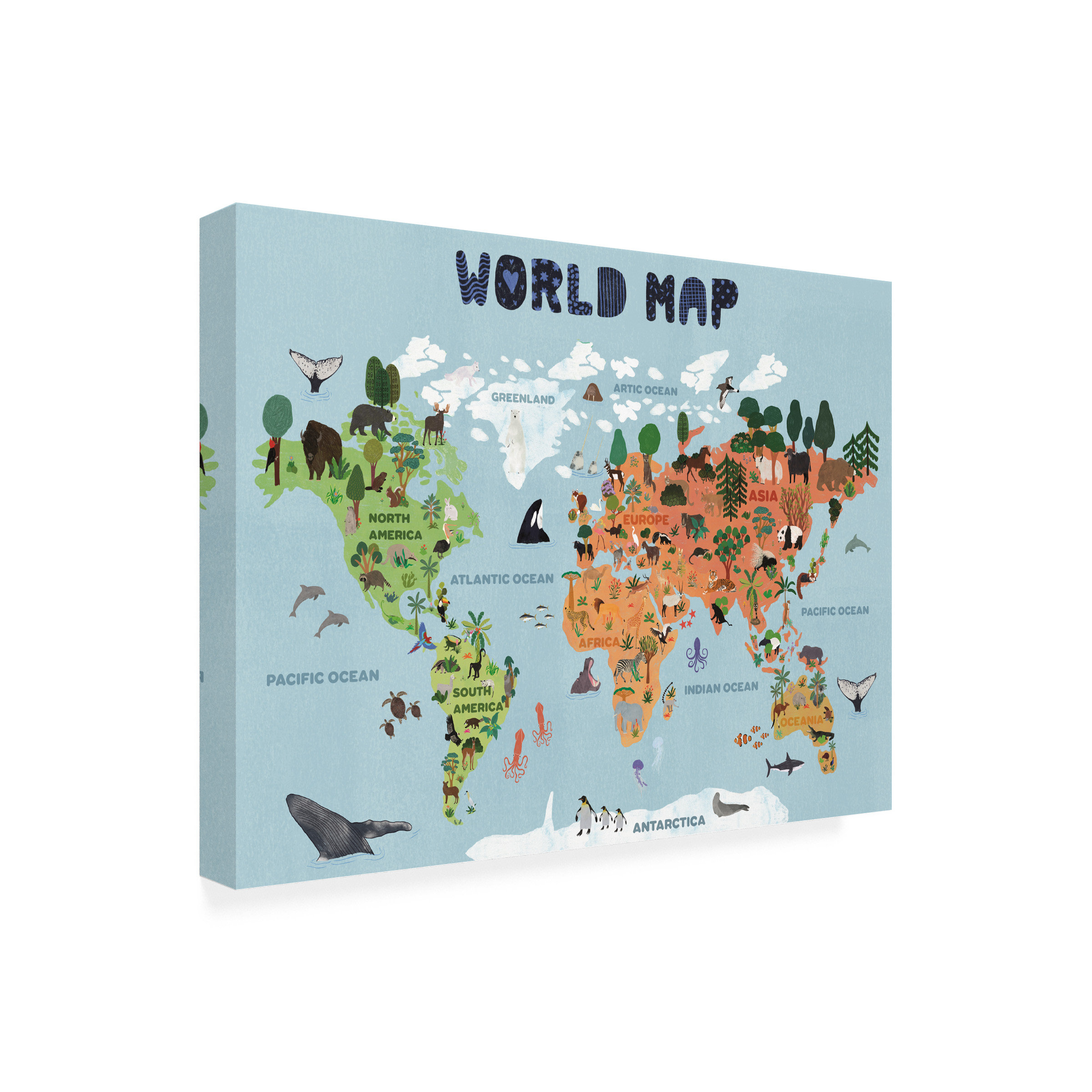 Trademark Fine Art Modern & Contemporary World Map For Kids On Canvas ...