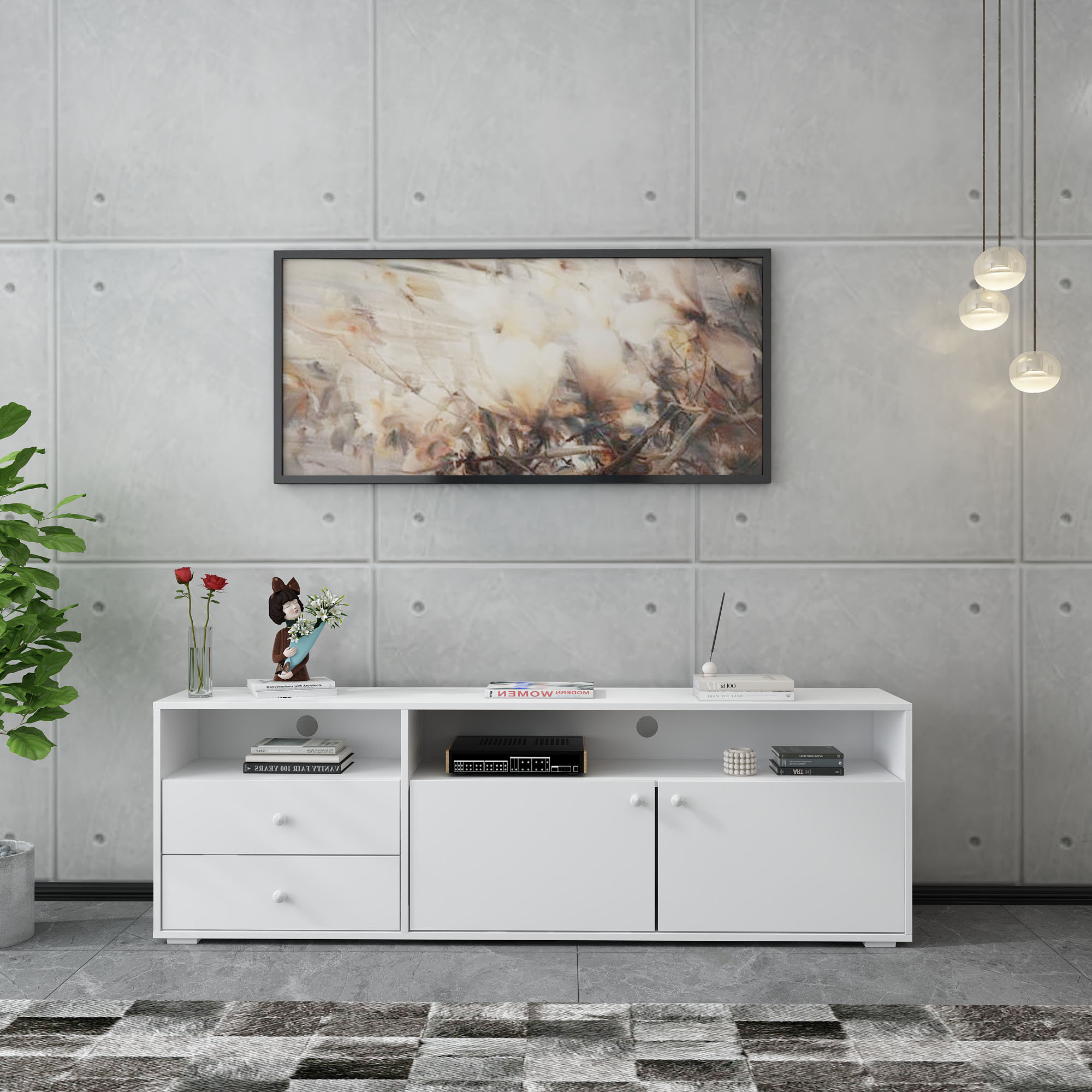 DANLONG Modern TV Stand for 50 55 65 70 inch TV Console Cabinet White ...