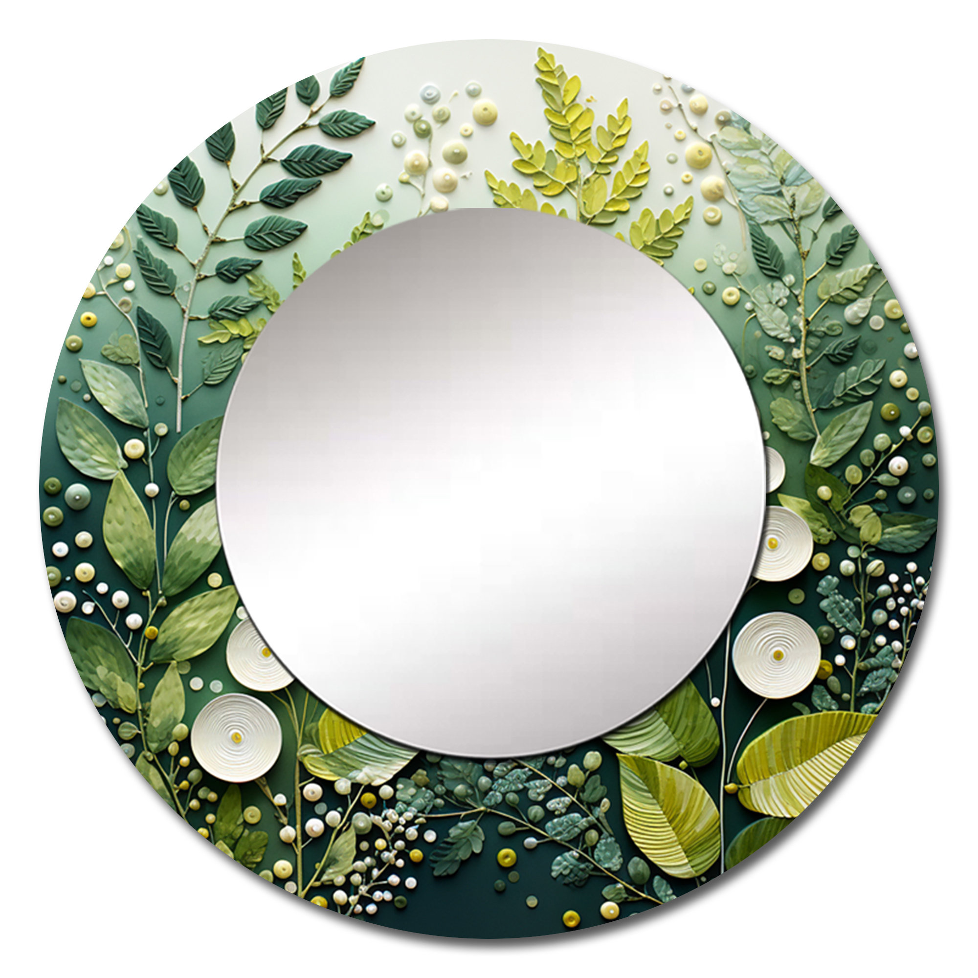 Design Art Green And White Ferns Plant Ethereal Whispers - Ferns Round ...