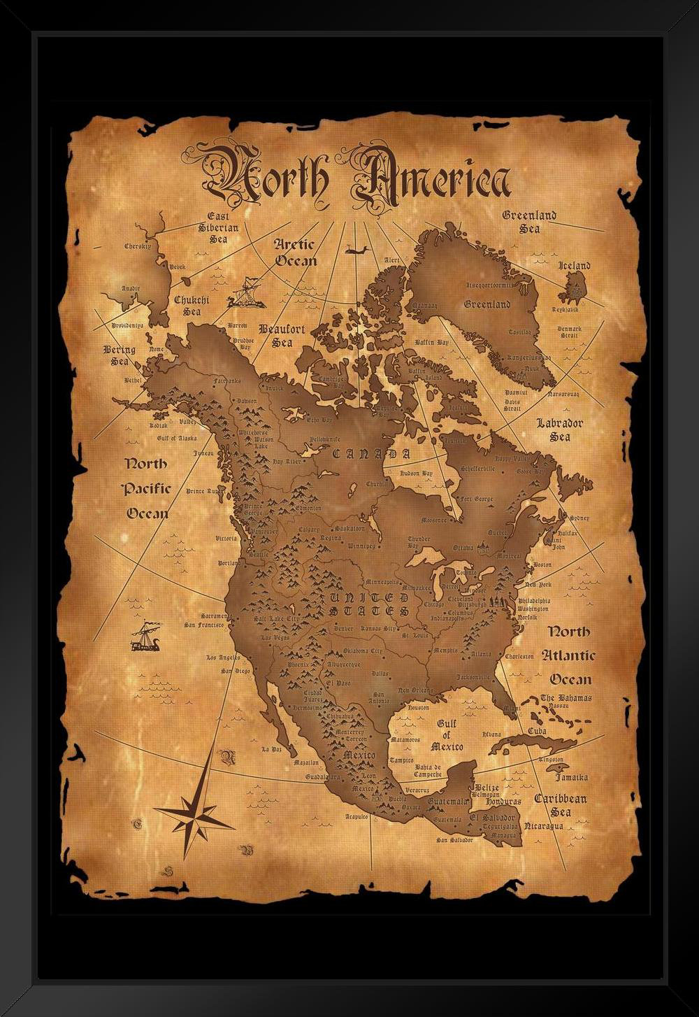Longshore Tides North America Vintage Antique Style Map Travel World ...