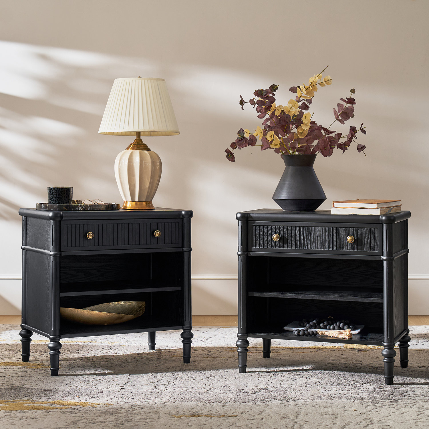 Canora Grey Kaybri Transitional 26"W Fluted 1-Drawer Solid End Table ...