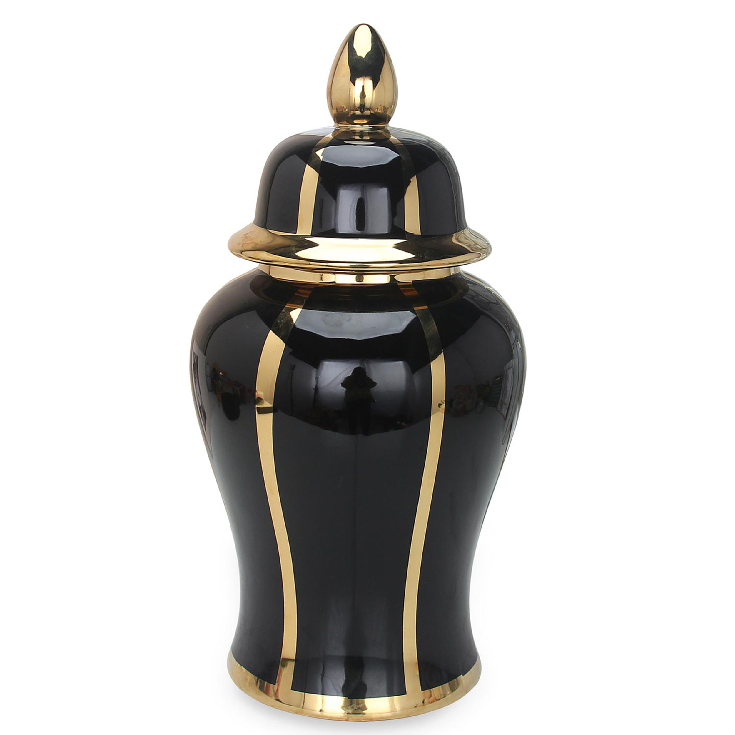 Mercer41 Black Ceramic Ginger Jar with Linear Gilded Pattern ...
