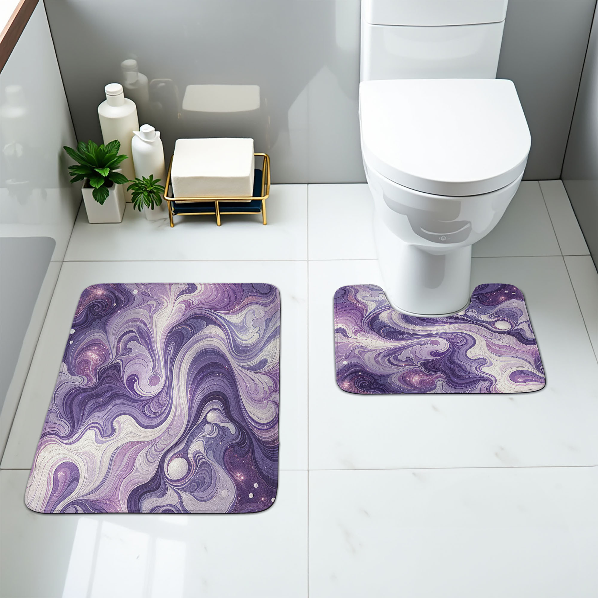 Winston Porter Purple Bathroom Rug Set 2 Pieces Rectangle & Contour ...