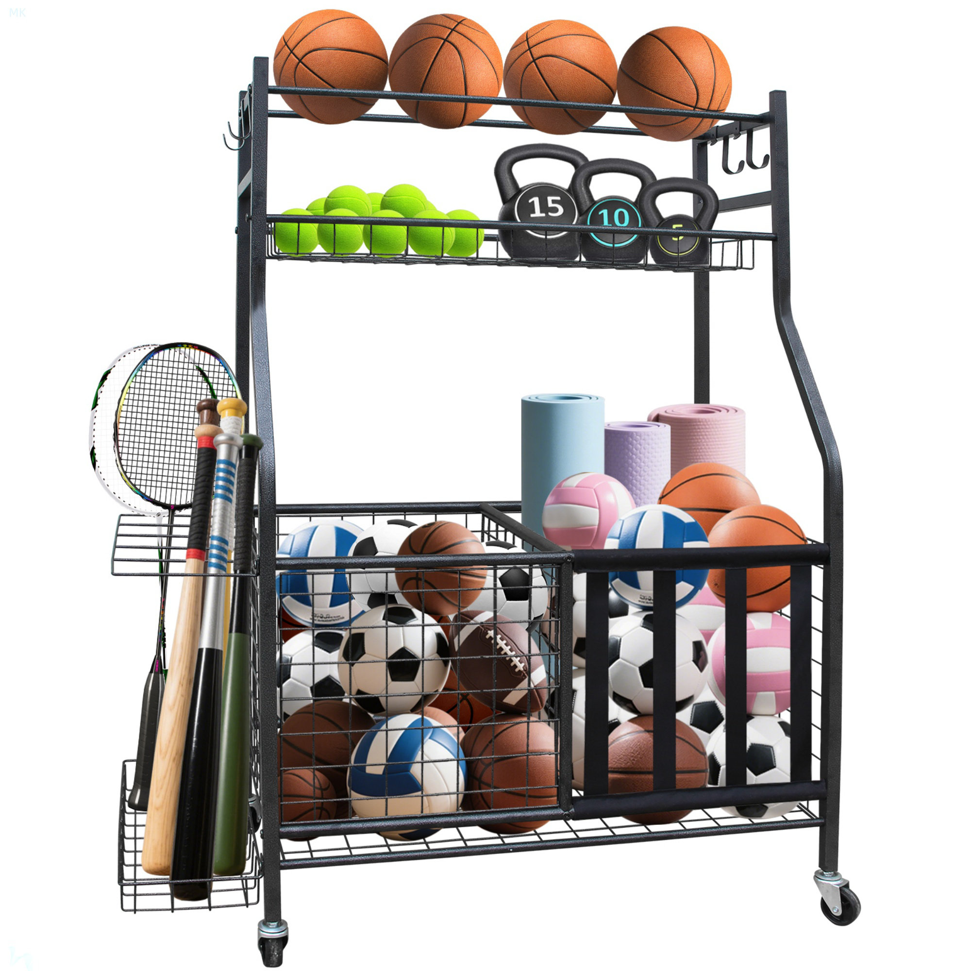 Myhomekeepers Garage Sports Equipment Organizer, Large Capacity Ball ...