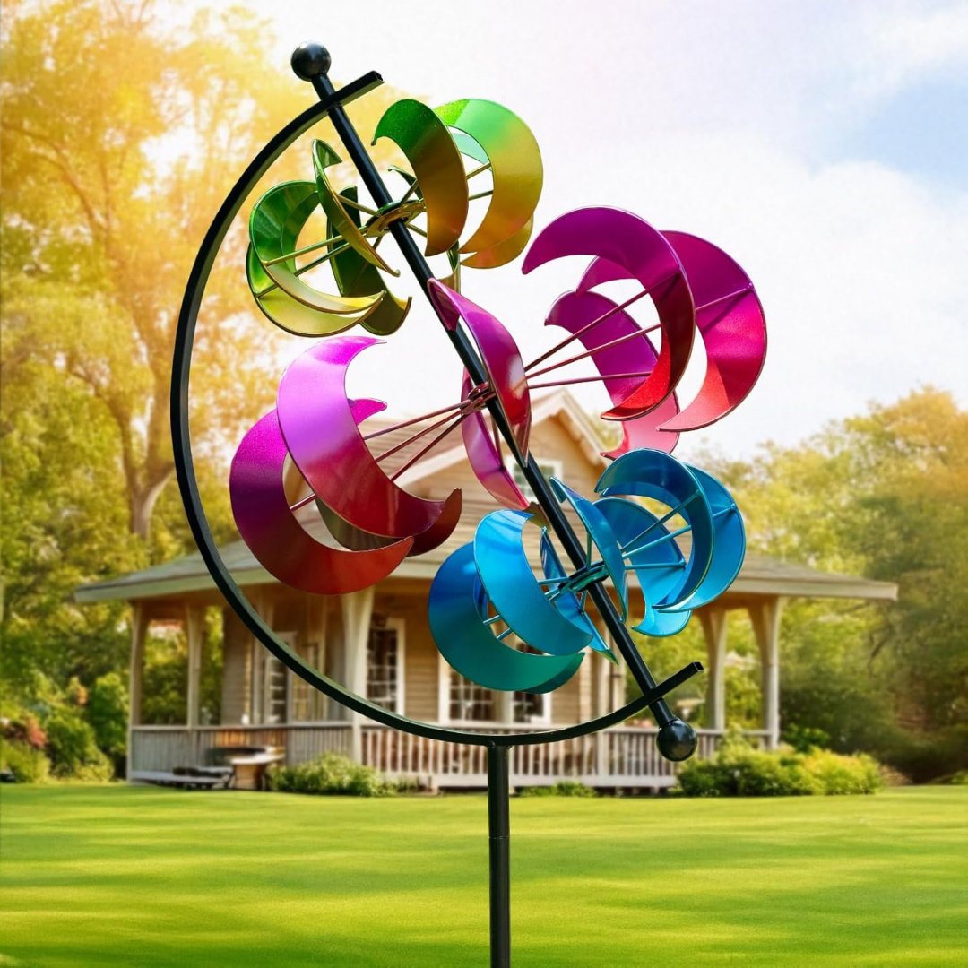 Arlmont & Co. Wind Spinner For Garden And Yard - Large Metal Kinetic Wind Sculpture For Outdoor ...