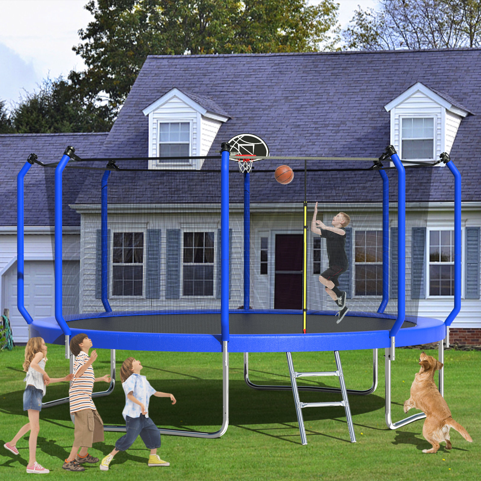 Modern Luxe Furniture 14' Round Backyard Trampoline with Safety ...