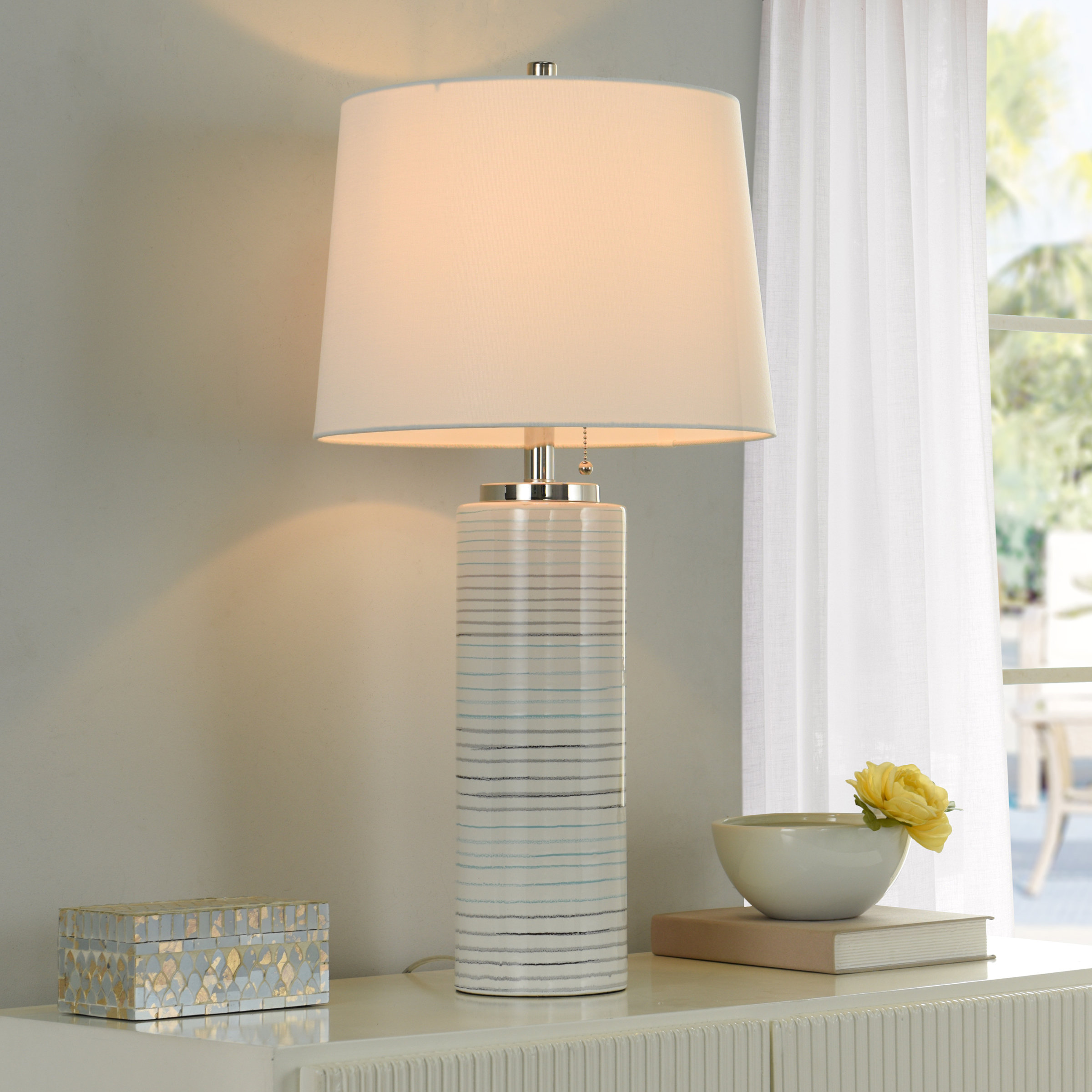 Ebern Designs Sarmiento - Transitional Table Lamp - Off-White Shade ...