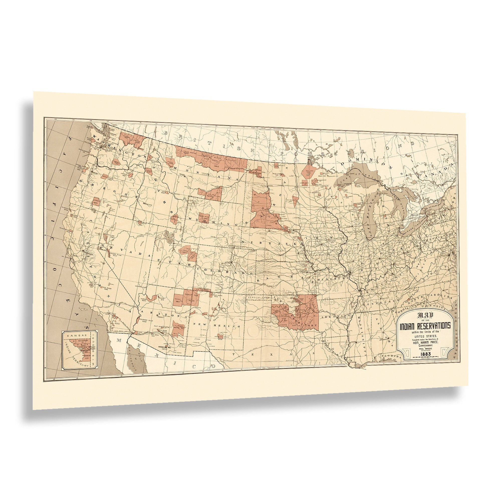 Williston Forge " 1883 Native American Indian Reservations Map Poster ...