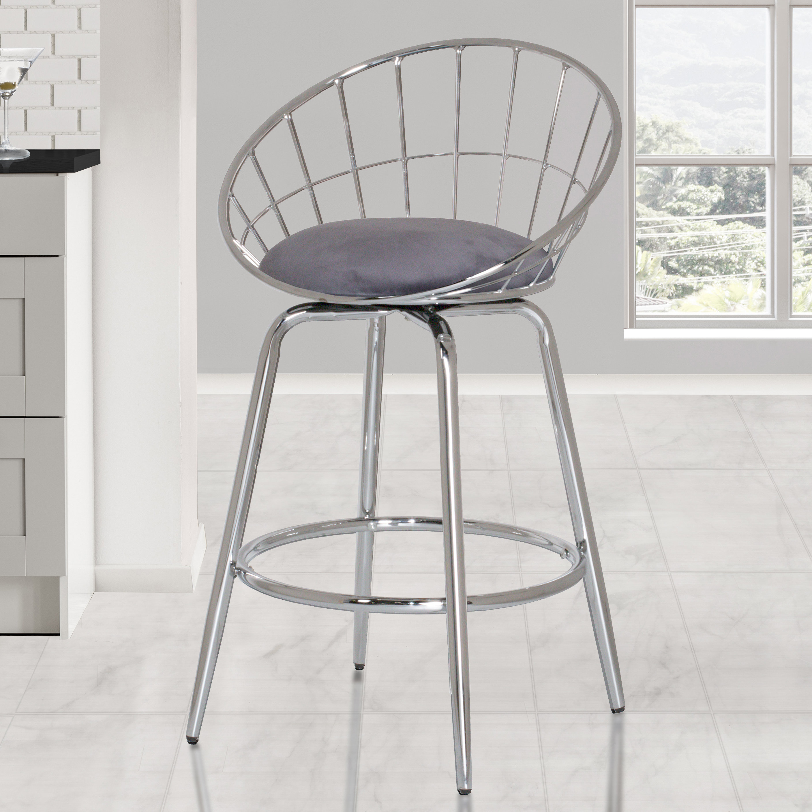 Orren Ellis Bullock Rounded Disc Metal Swivel Counter Height Stool ...