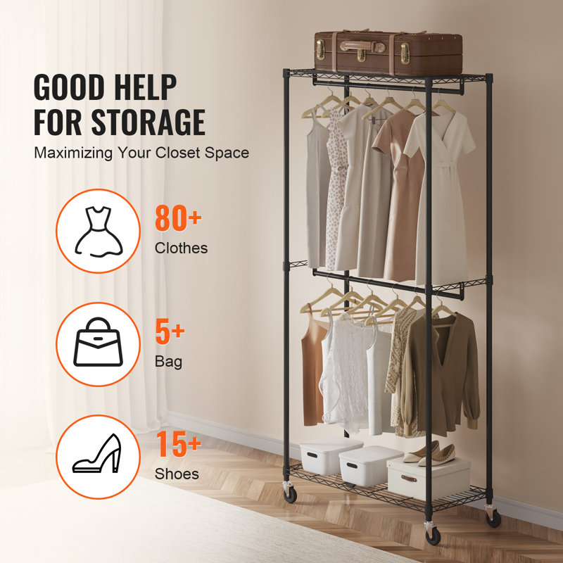 Rebrilliant Mehmed 36'' Metal Rolling Clothes Rack | Wayfair