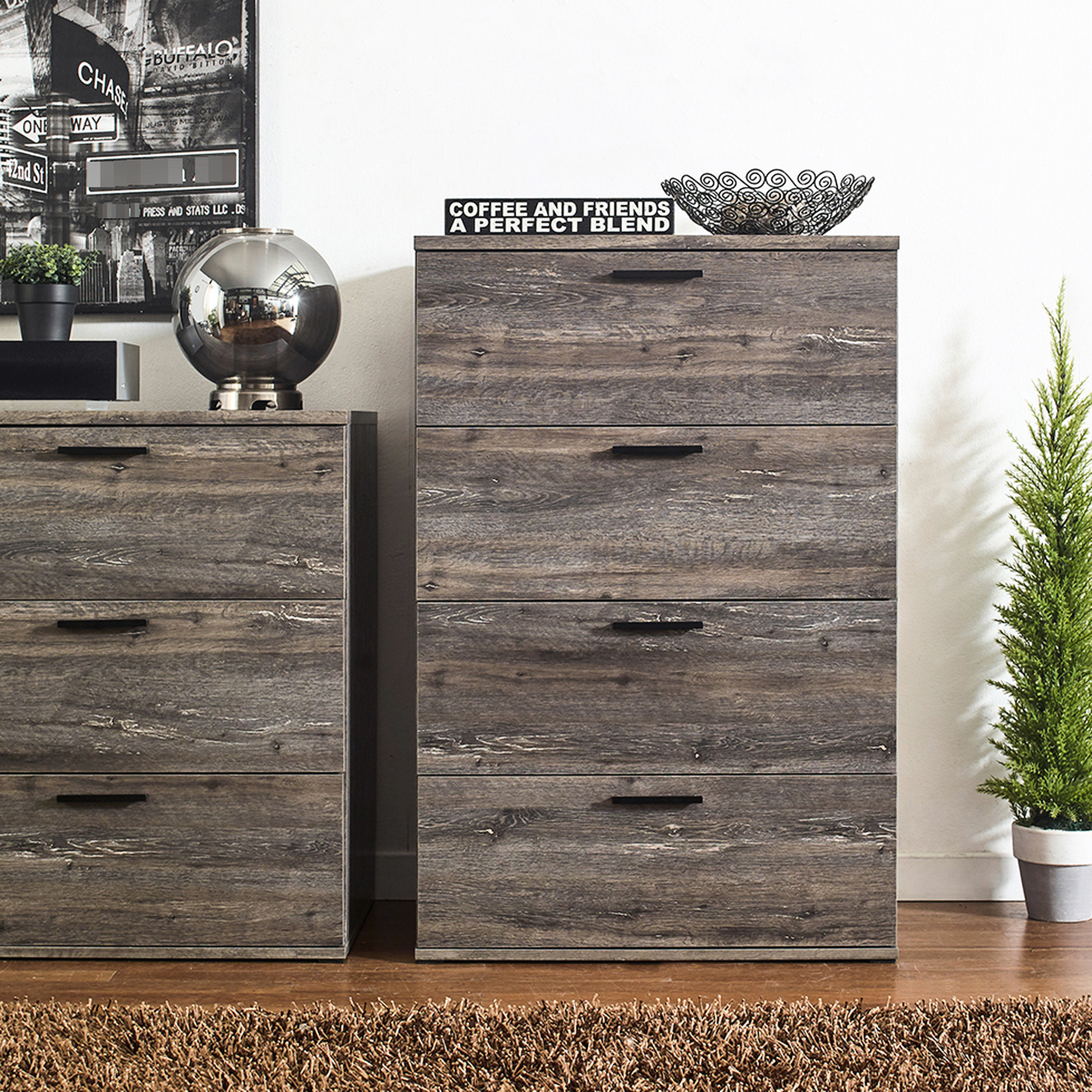 August Grove® Full Extension Drawer Slides Chest - Rustic Gray Four ...