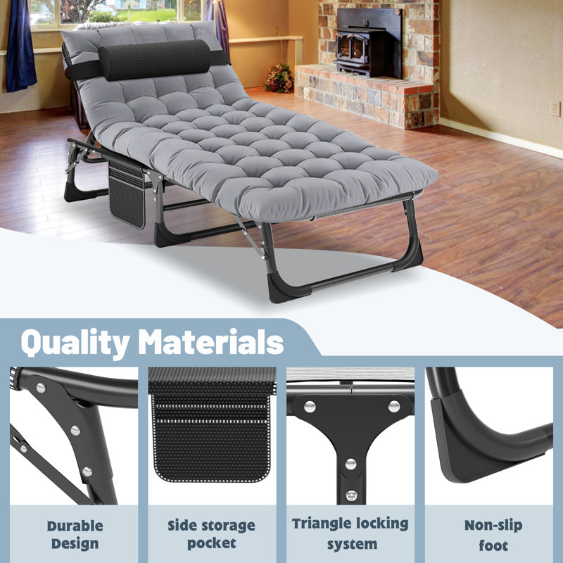 Alwyn Home Rosio Folding Chaise Lounge Chair 5-Position, Folding Cot ...