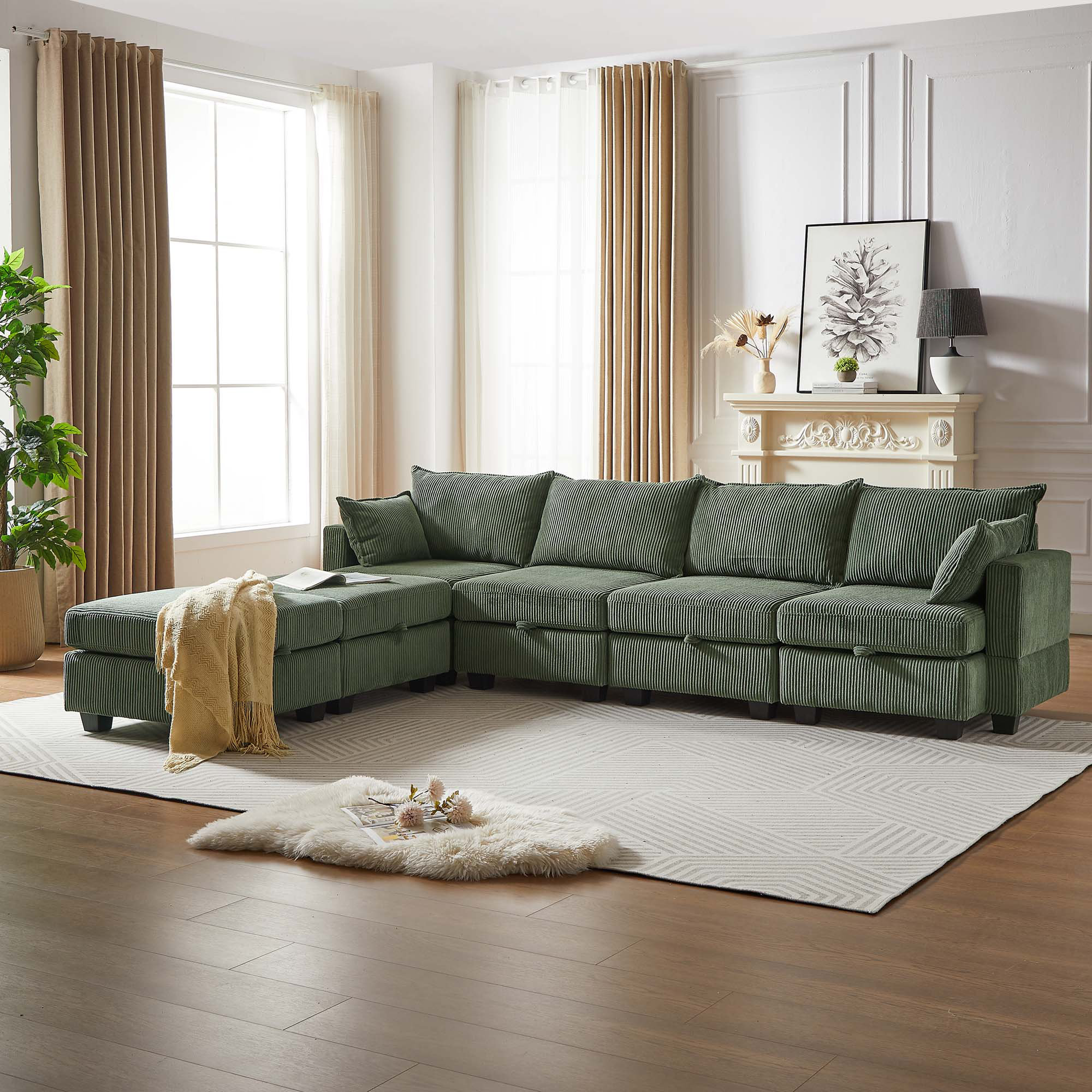Mercer41 113.5'' Modular Sectiona Corduroy Sofa, Sectional Couches for ...