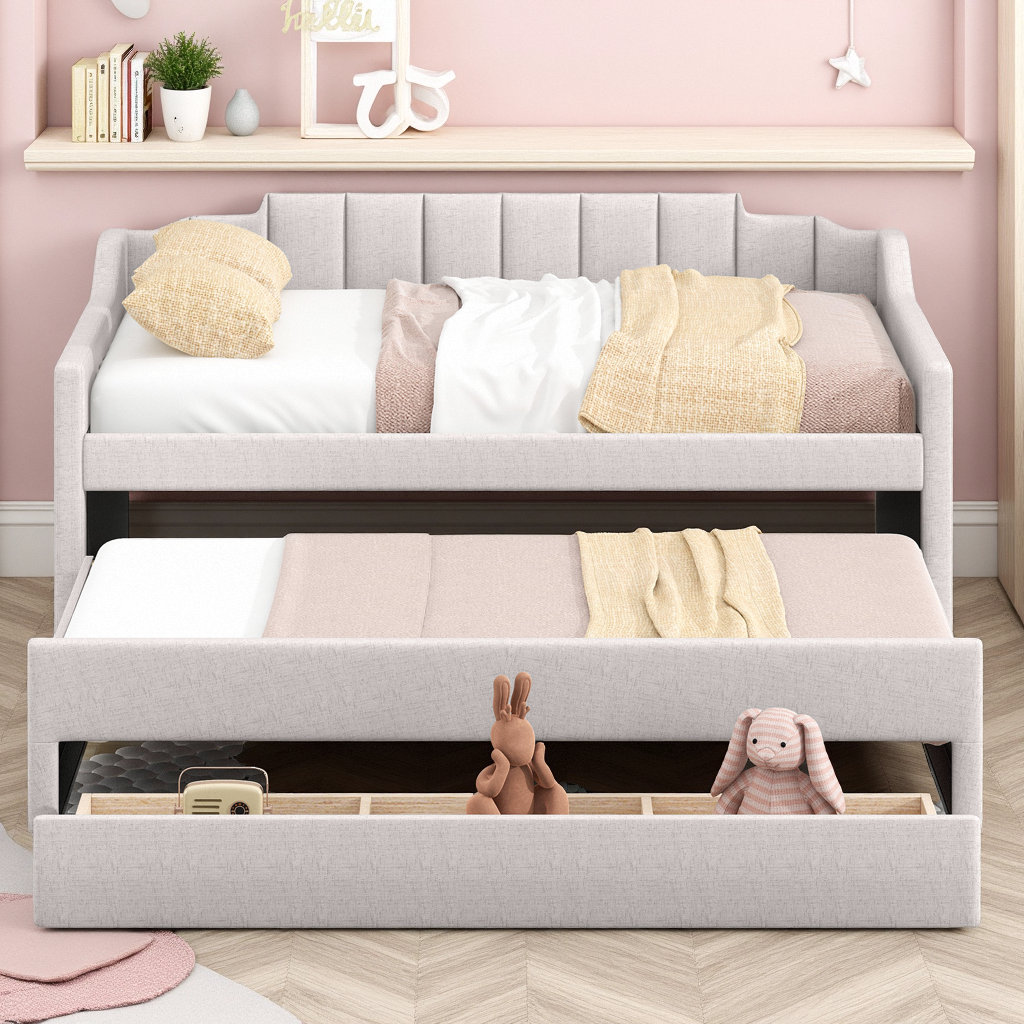 Latitude Run® Timeless Twin Upholstered Daybed with Trundle & 3 Drawers ...