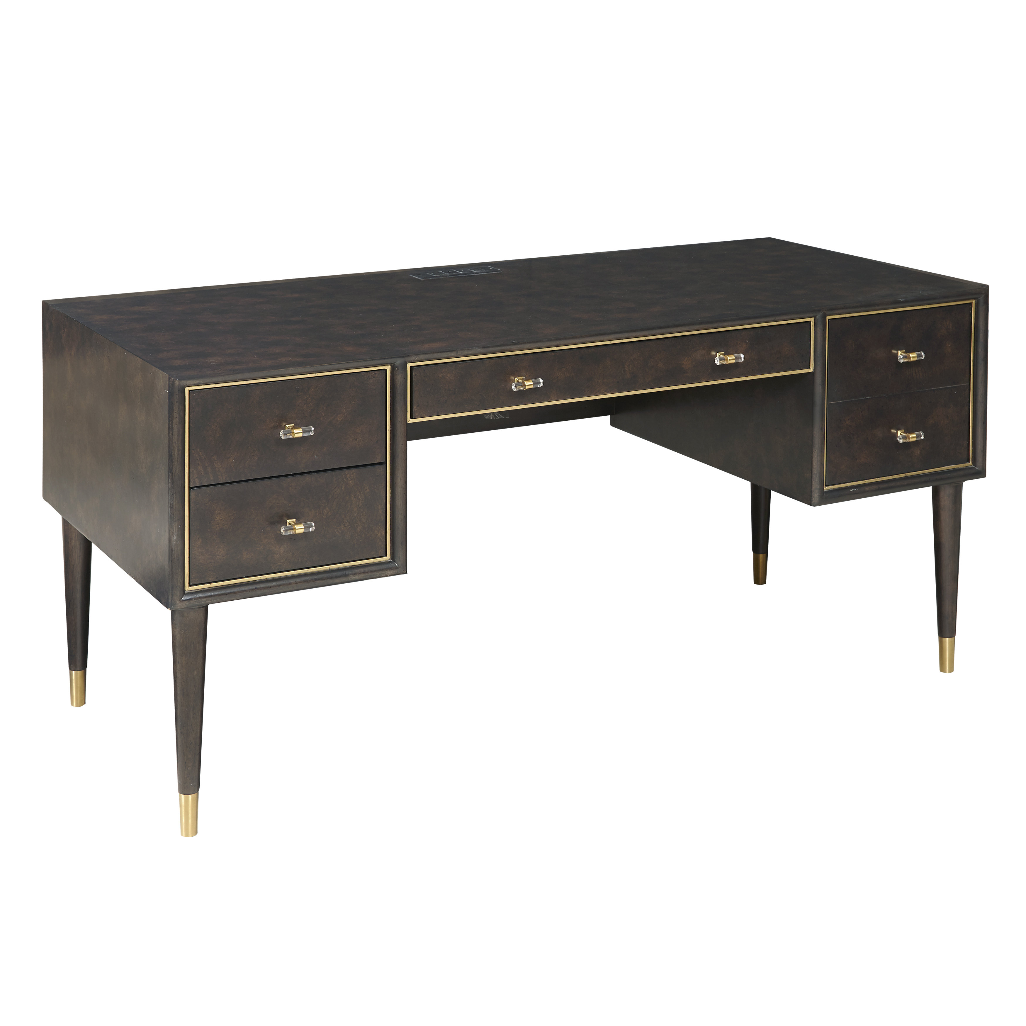 Pulaski Furniture Mid-Century Burl Brown 4-Drawer Writing Desk with ...