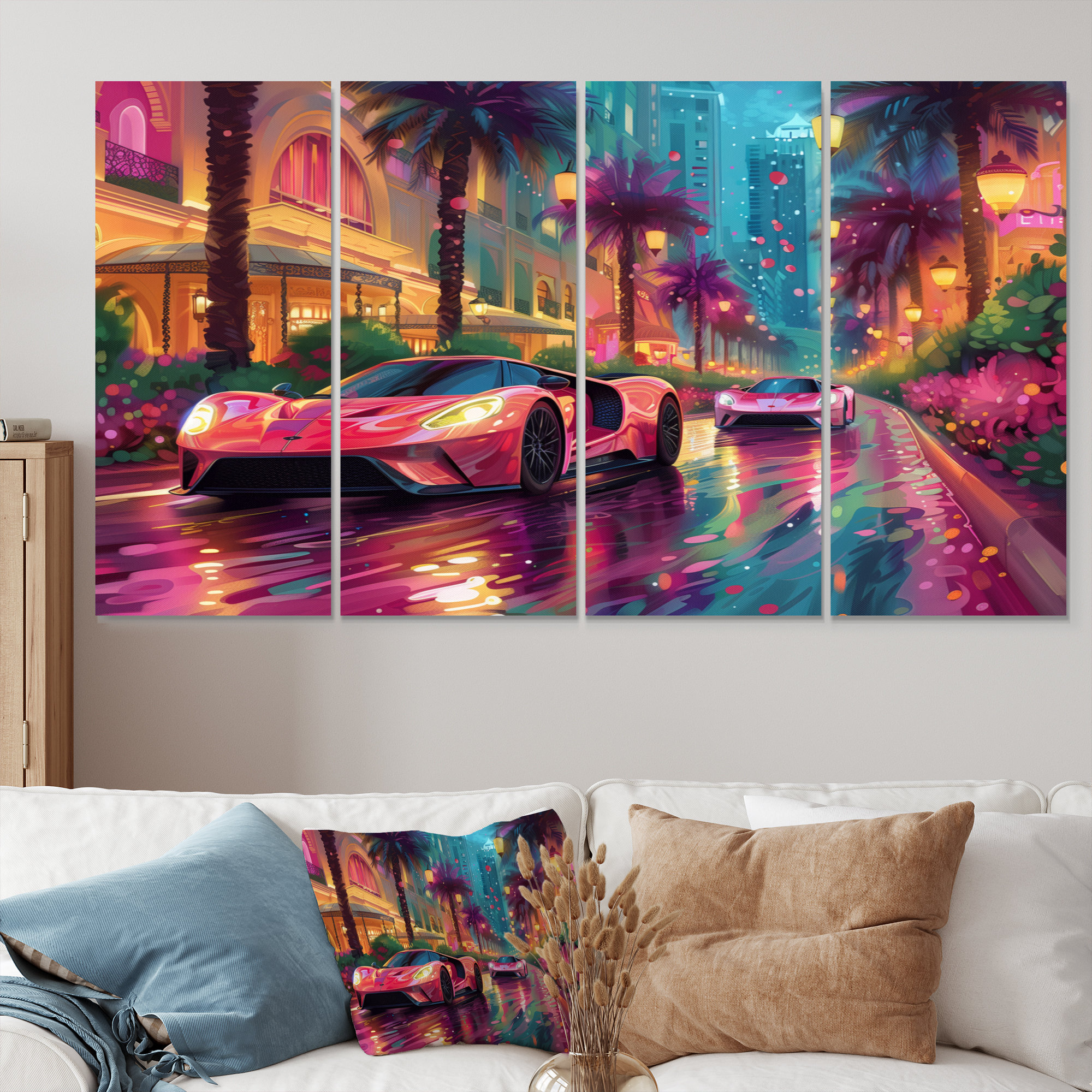 Winston Porter Pink Blue Miami Exotic Cars - Car Exotic Wall Decor Set ...
