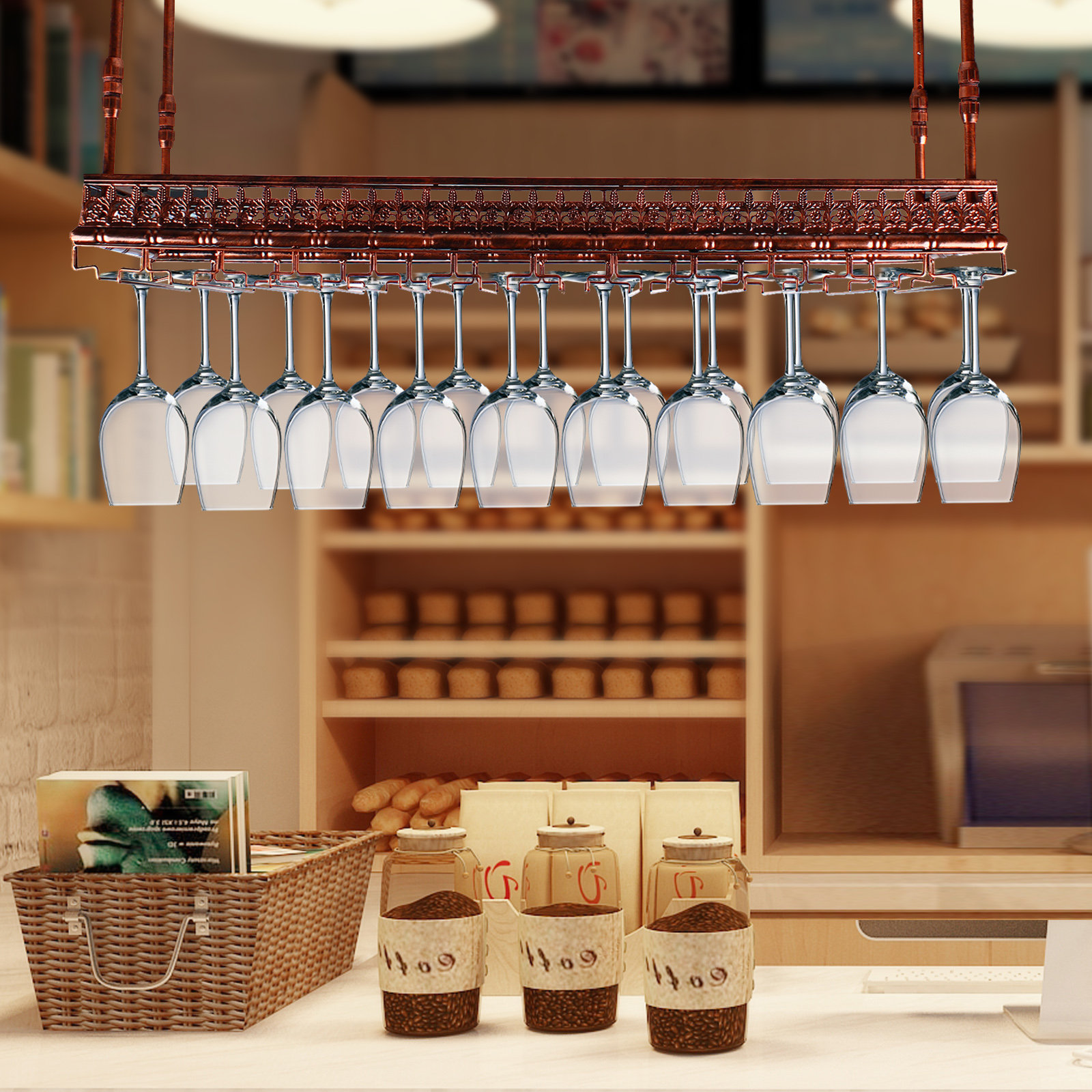 Bloomsbury Market Alanys Industrial Vintage Metal Bar Wine Glass ...