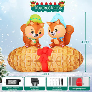 The Holiday Aisle® Christmas Inflatable 5 FT Peanuts and Squirrels ...