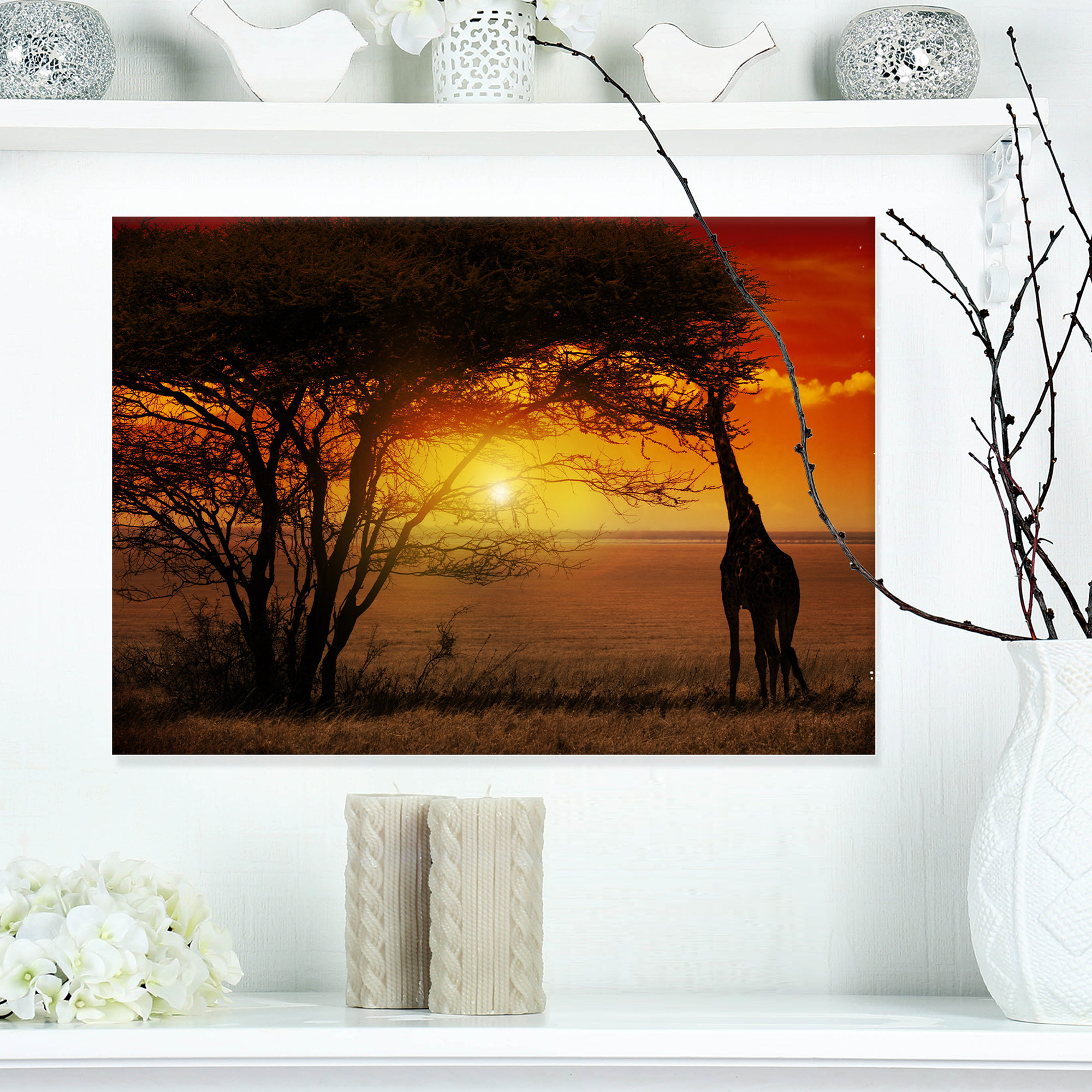 World Menagerie Typical African Sunset with Giraffe - Wrapped Canvas ...