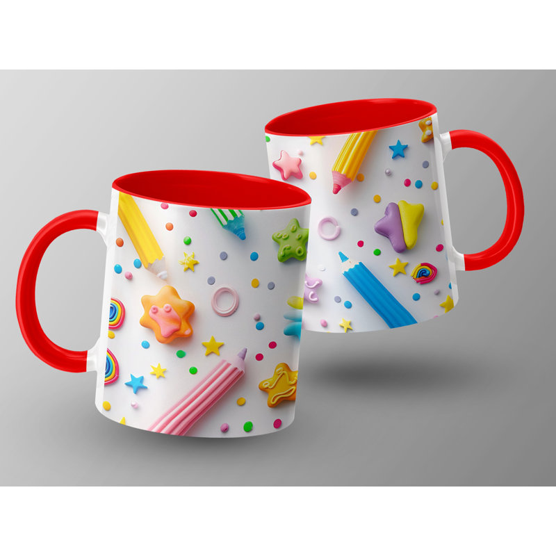 East Urban Home Kids Drawing Style 11oz Accent Mugs – Ceramic Coffee ...