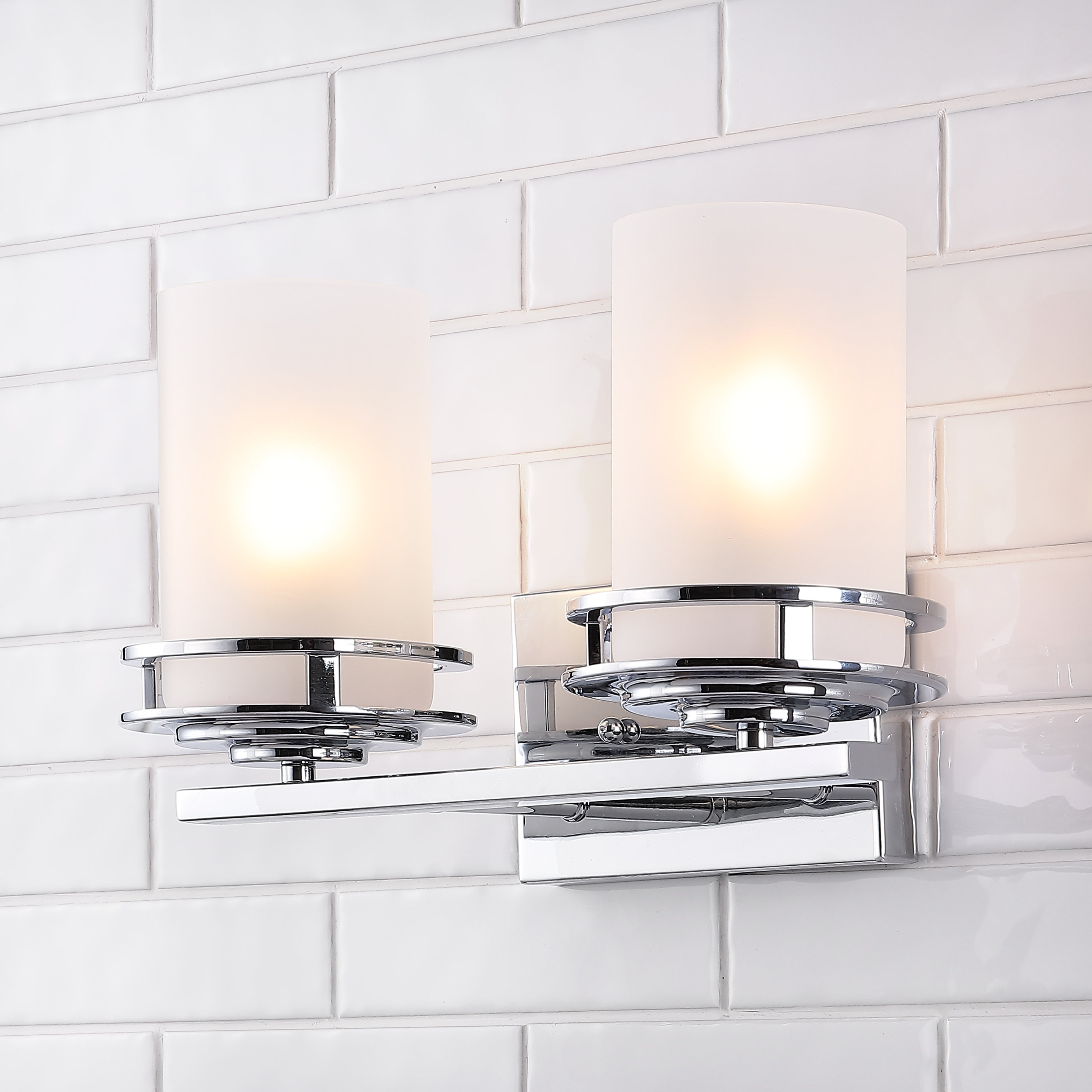 Orren Ellis Amalio Metal/Frosted Glass Contemporary Glam LED Vanity ...