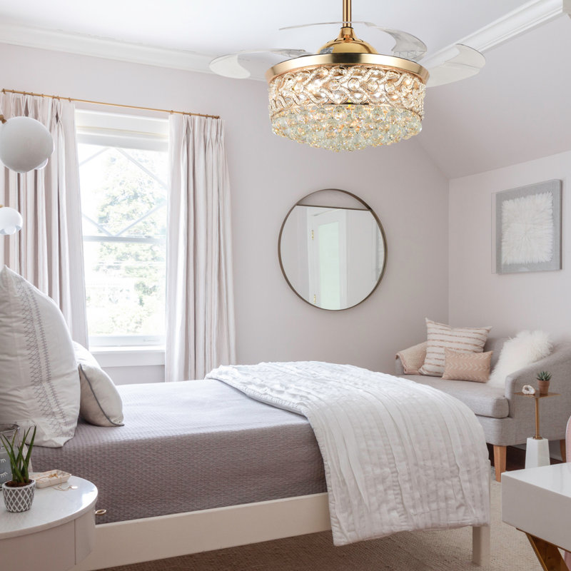 House of Hampton® 42'' Dericka 4-Blade LED Crystal Chandelier Ceiling ...