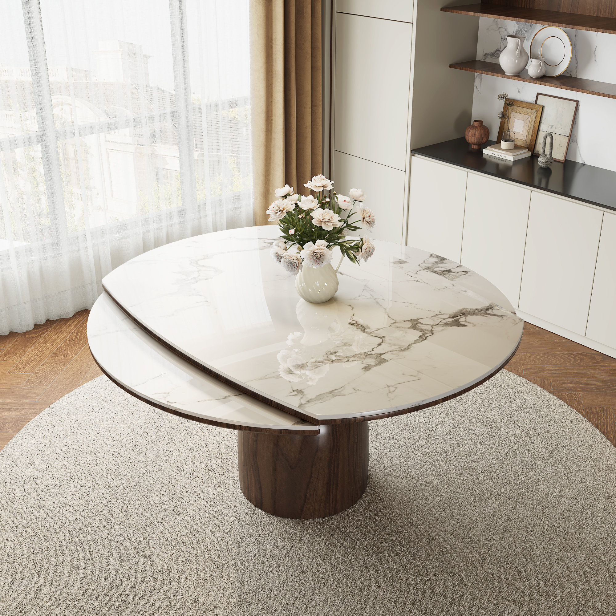 Orren Ellis Corsa Round Extendable Dining Table Oval Pedestal & Reviews ...