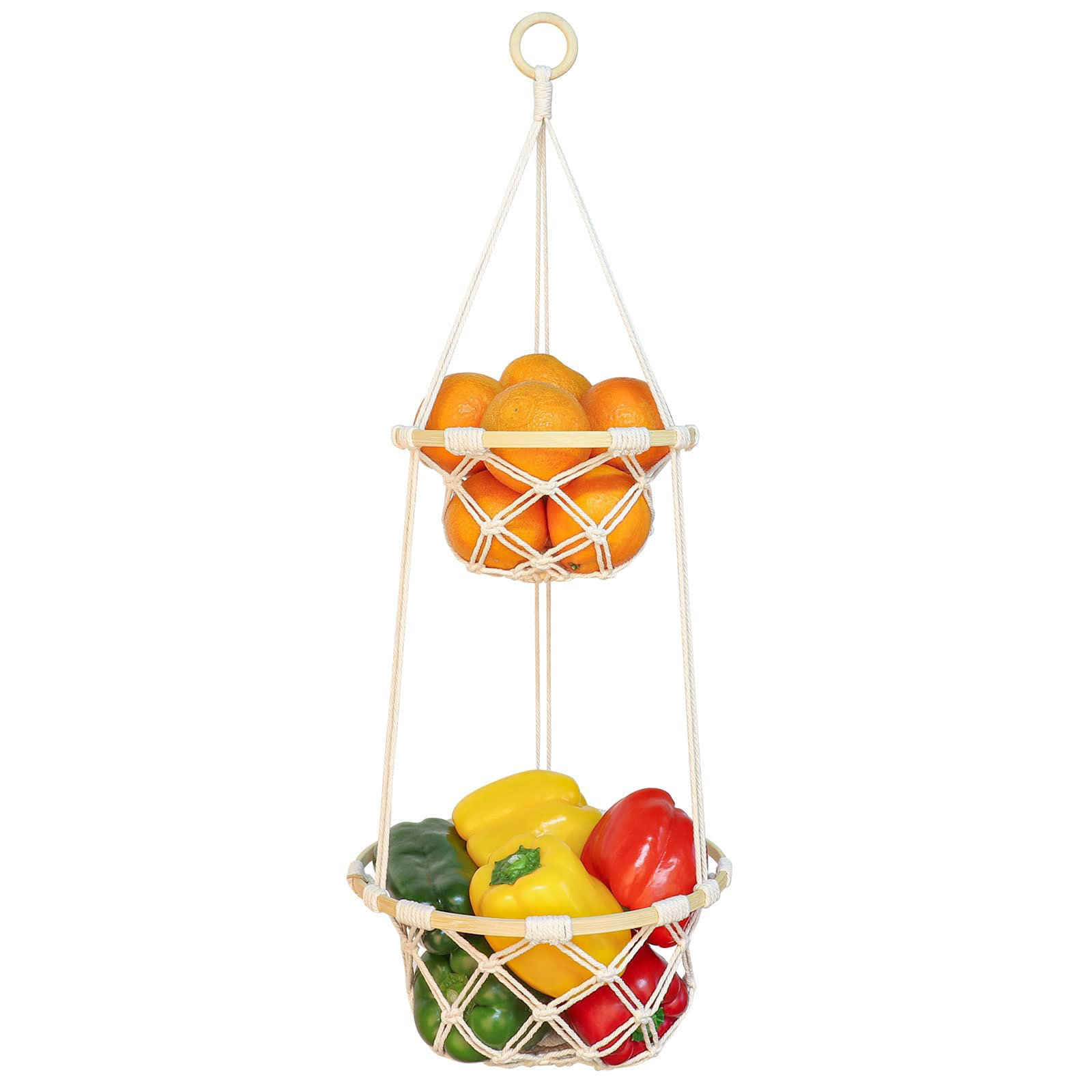 Dakota Fields 2 Tier Macrame Hanging Fruit Basket, Boho Vegetable ...