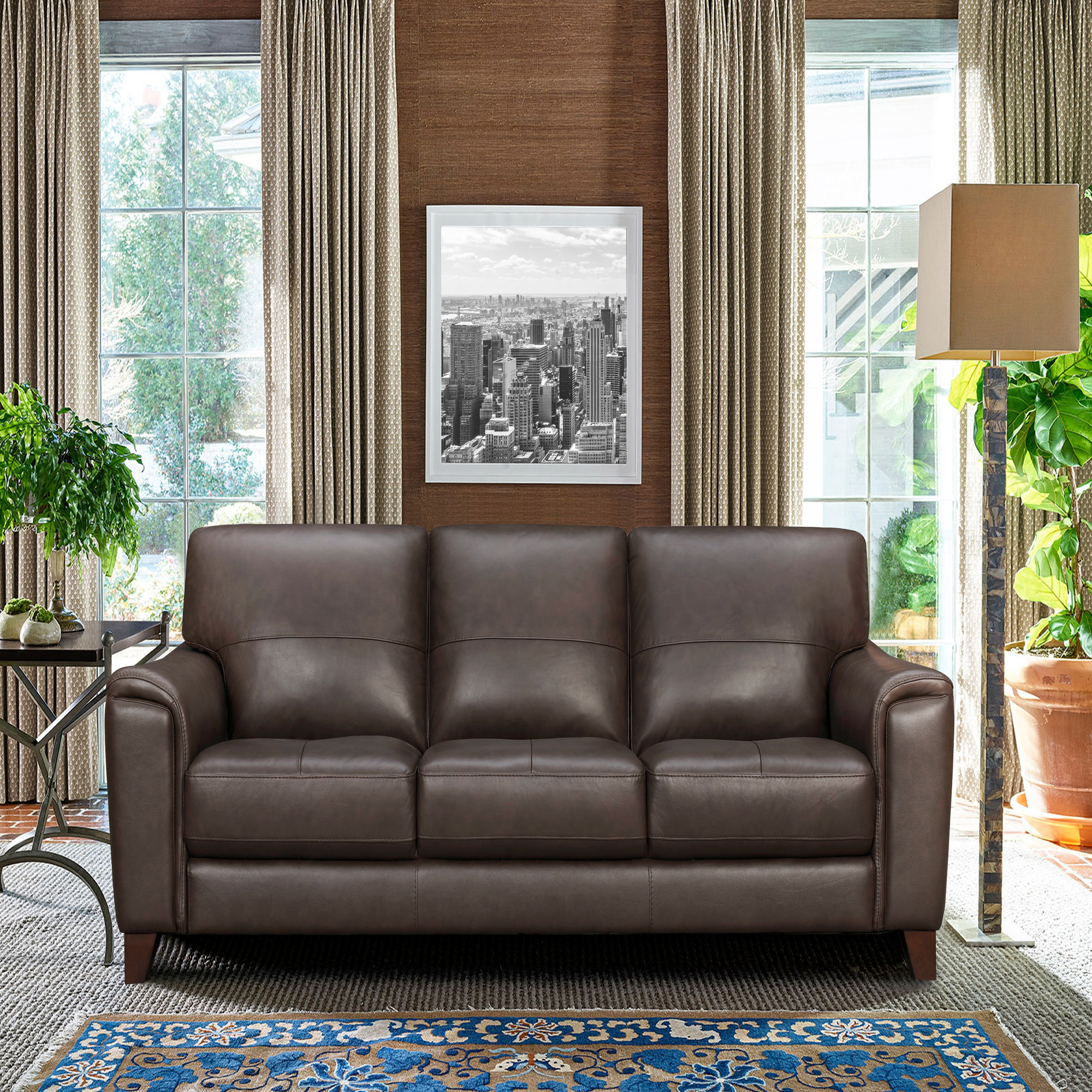 Latitude Run® Dinese 87.75" Genuine Leather Square Arm Sofa | Wayfair
